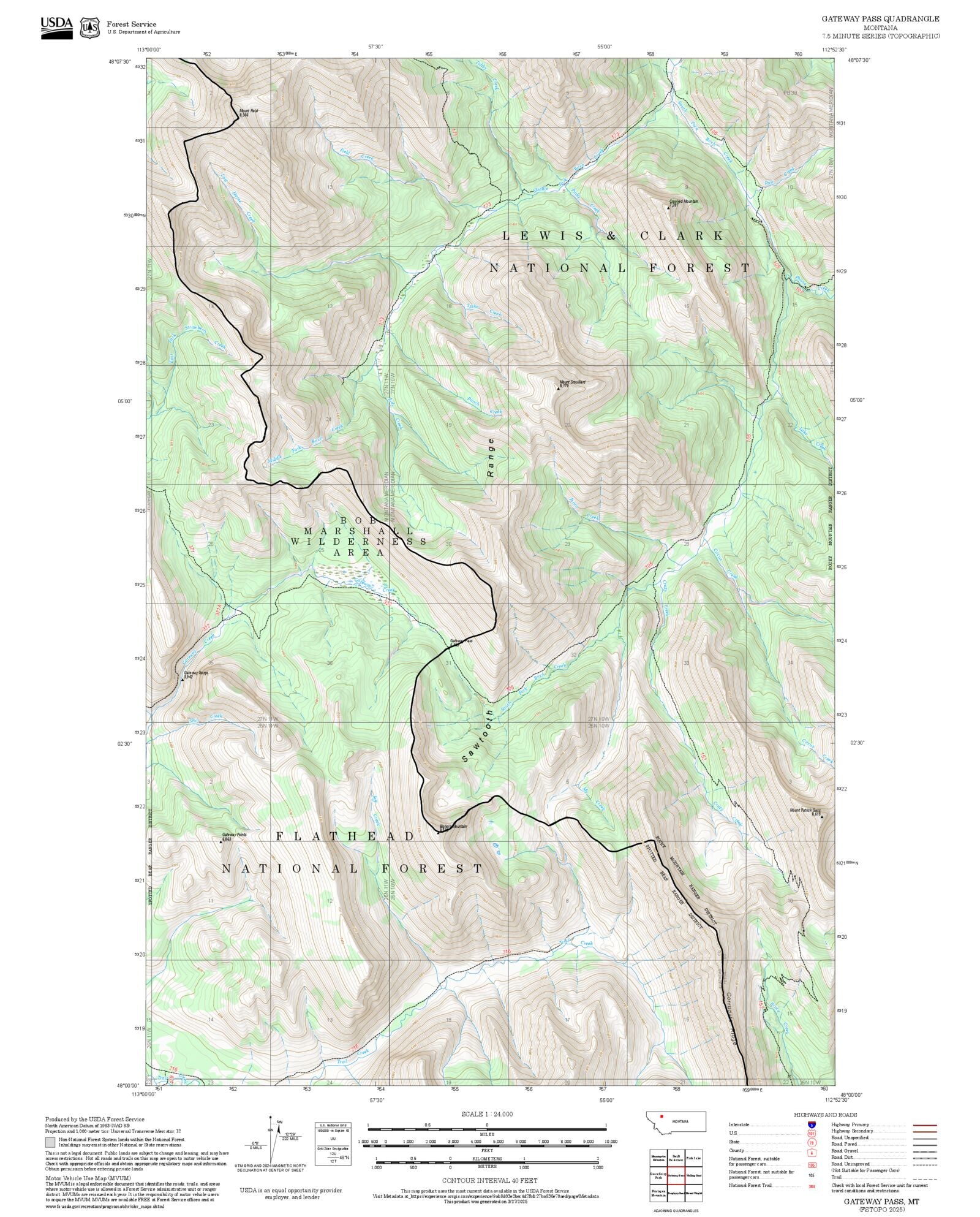 2025 Forest Service Topo Map of Gateway Pass Montana – MyTopo Map Store