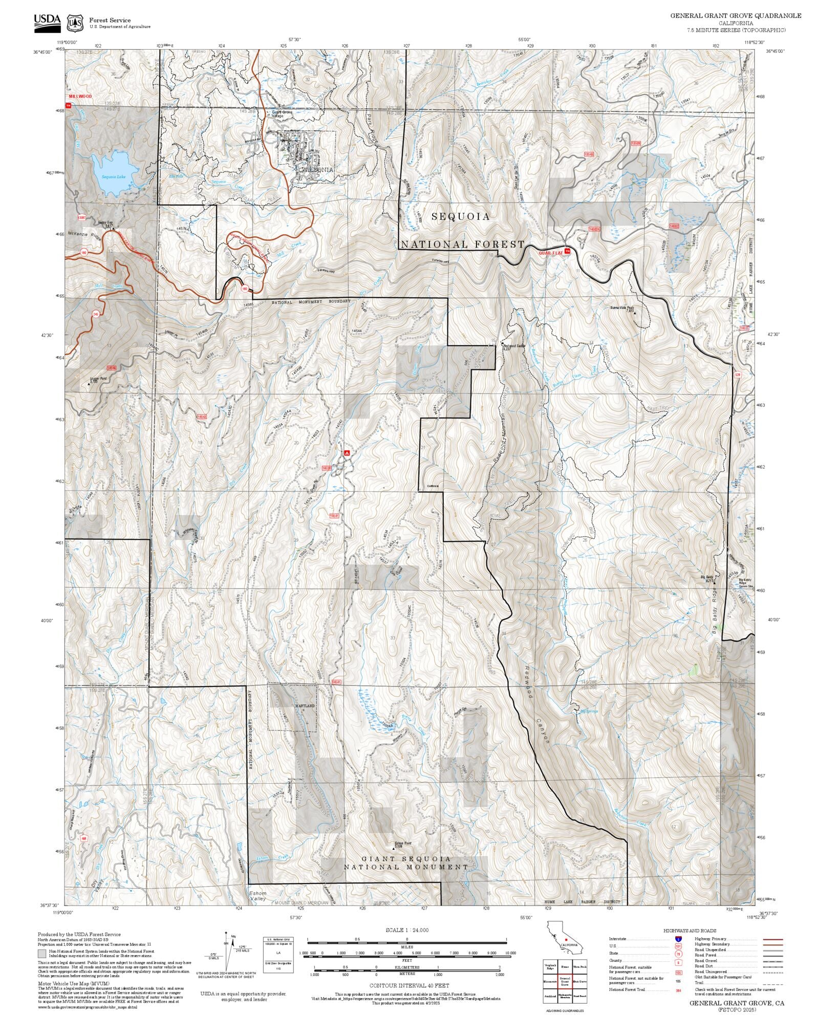 2025 Forest Service Topo Map of General Grant Grove California – MyTopo ...