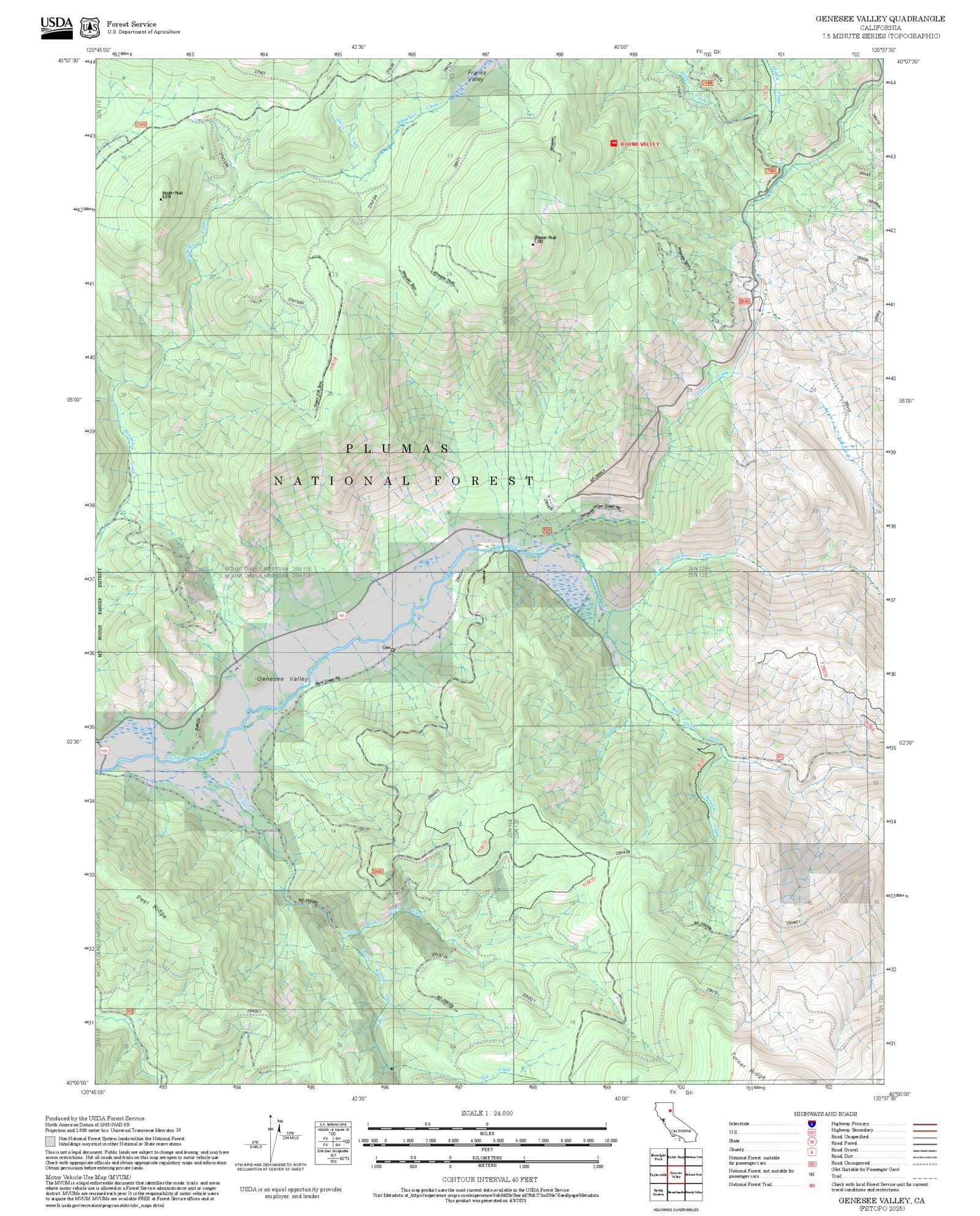2025 Forest Service Topo Map of Genesee Valley California – MyTopo Map ...