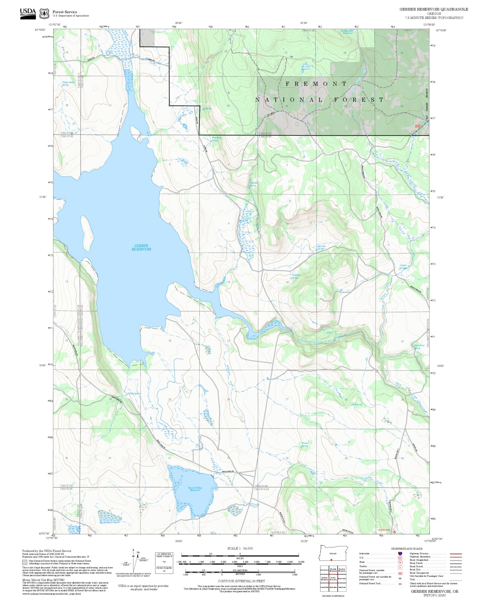 2025 Forest Service Topo Map of Gerber Reservoir Oregon – MyTopo Map Store