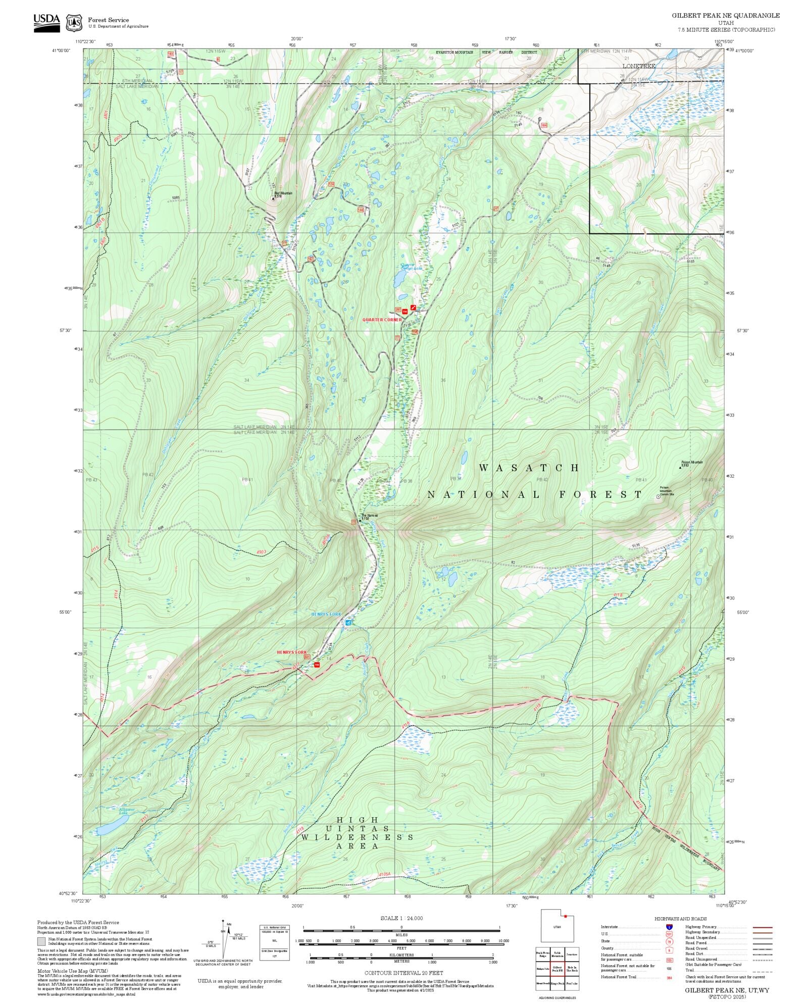 2025 Forest Service Topo Map of Gilbert Peak NE Utah – MyTopo Map Store