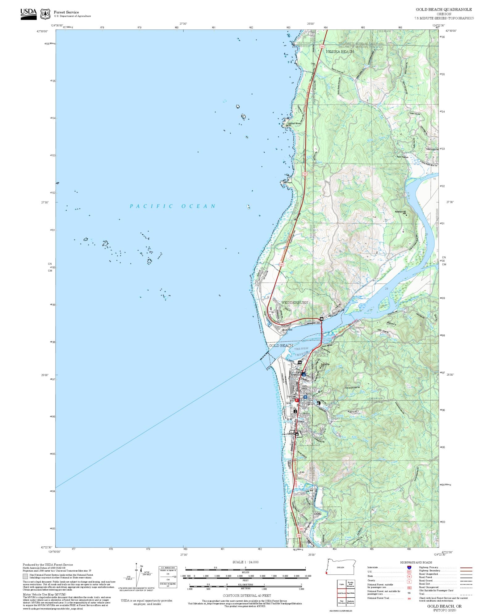 2025 Forest Service Topo Map of Gold Beach Oregon – MyTopo Map Store