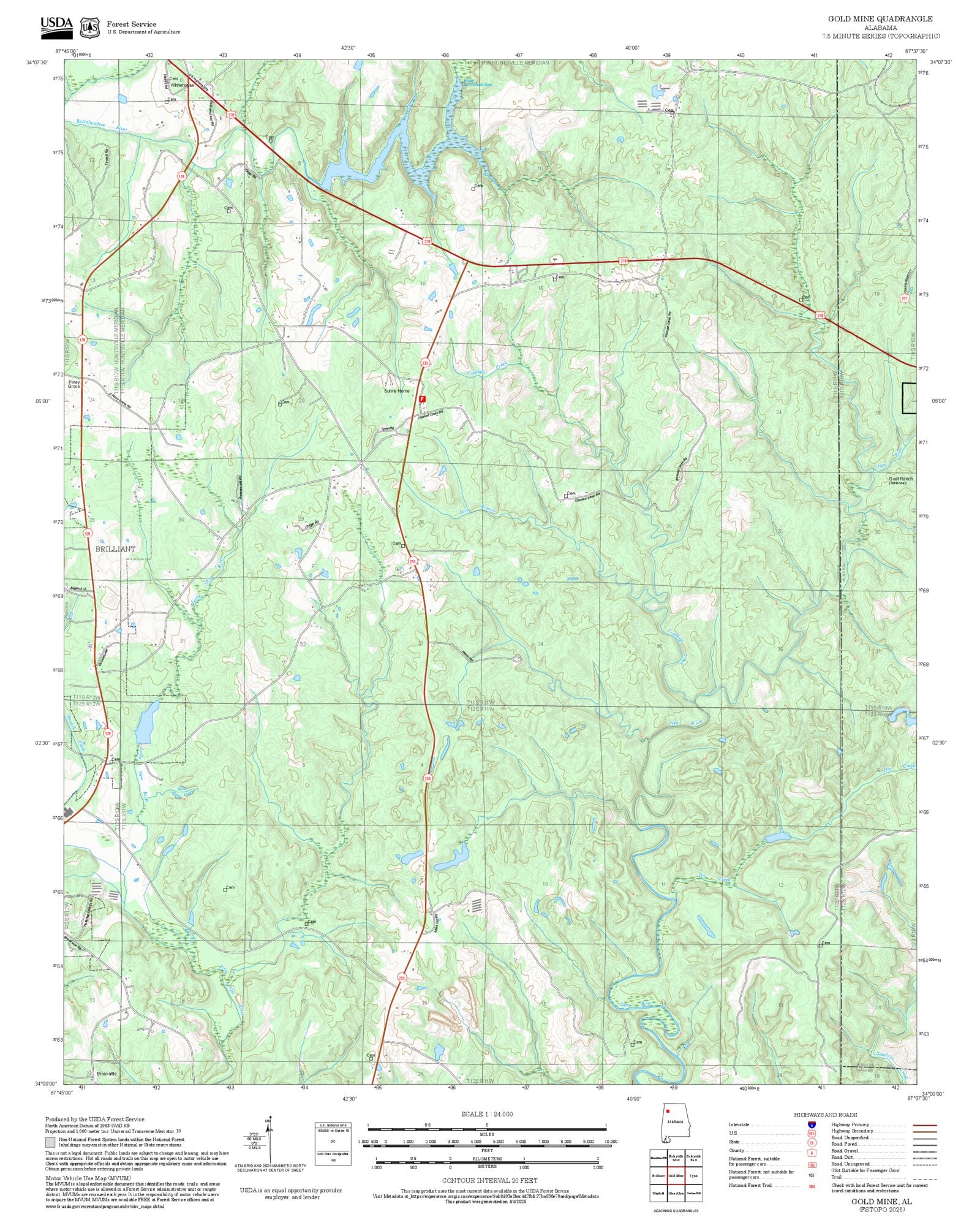 2025 Forest Service Topo Map of Gold Mine Alabama – MyTopo Map Store