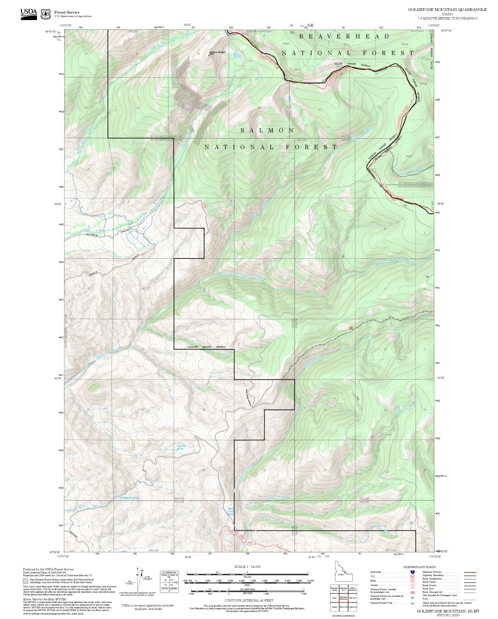 2025 Forest Service Topo Map of Goldstone Mountain Idaho – MyTopo Map Store
