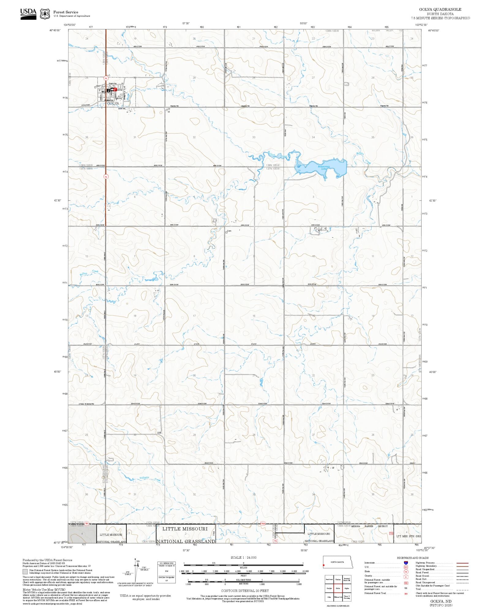 2025 Forest Service Topo Map of Golva North Dakota – MyTopo Map Store