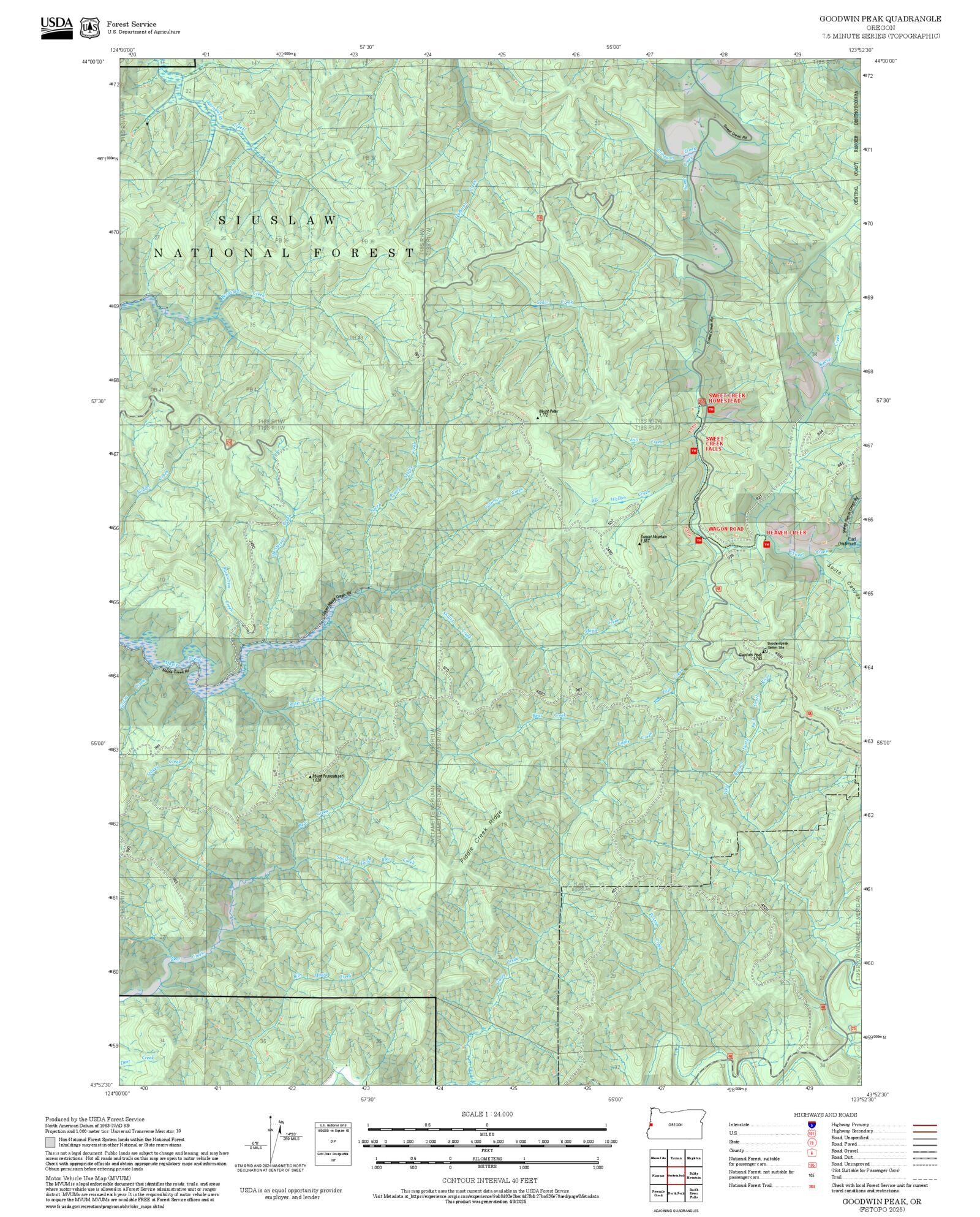 2025 Forest Service Topo Map of Goodwin Peak Oregon – MyTopo Map Store