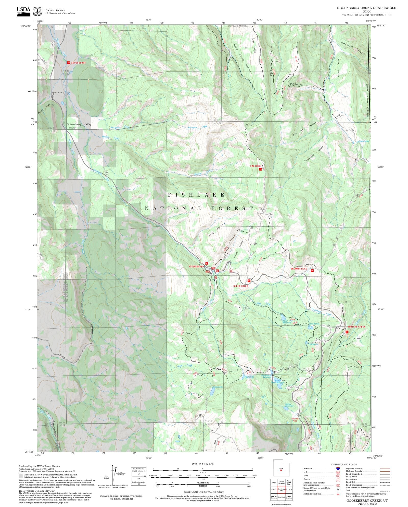2025 Forest Service Topo Map of Gooseberry Creek Utah – MyTopo Map Store