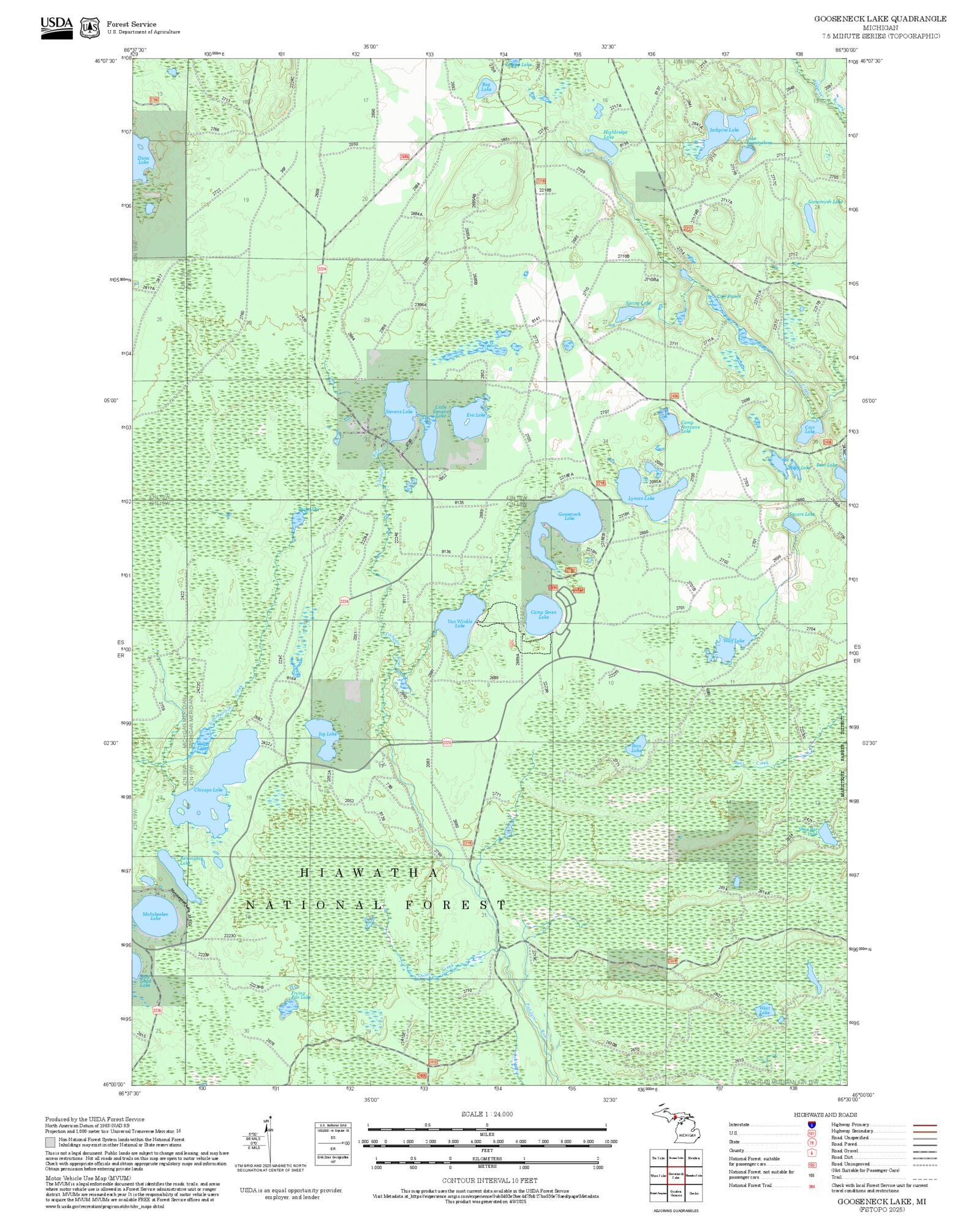 2025 Forest Service Topo Map of Gooseneck Lake Michigan – MyTopo Map Store