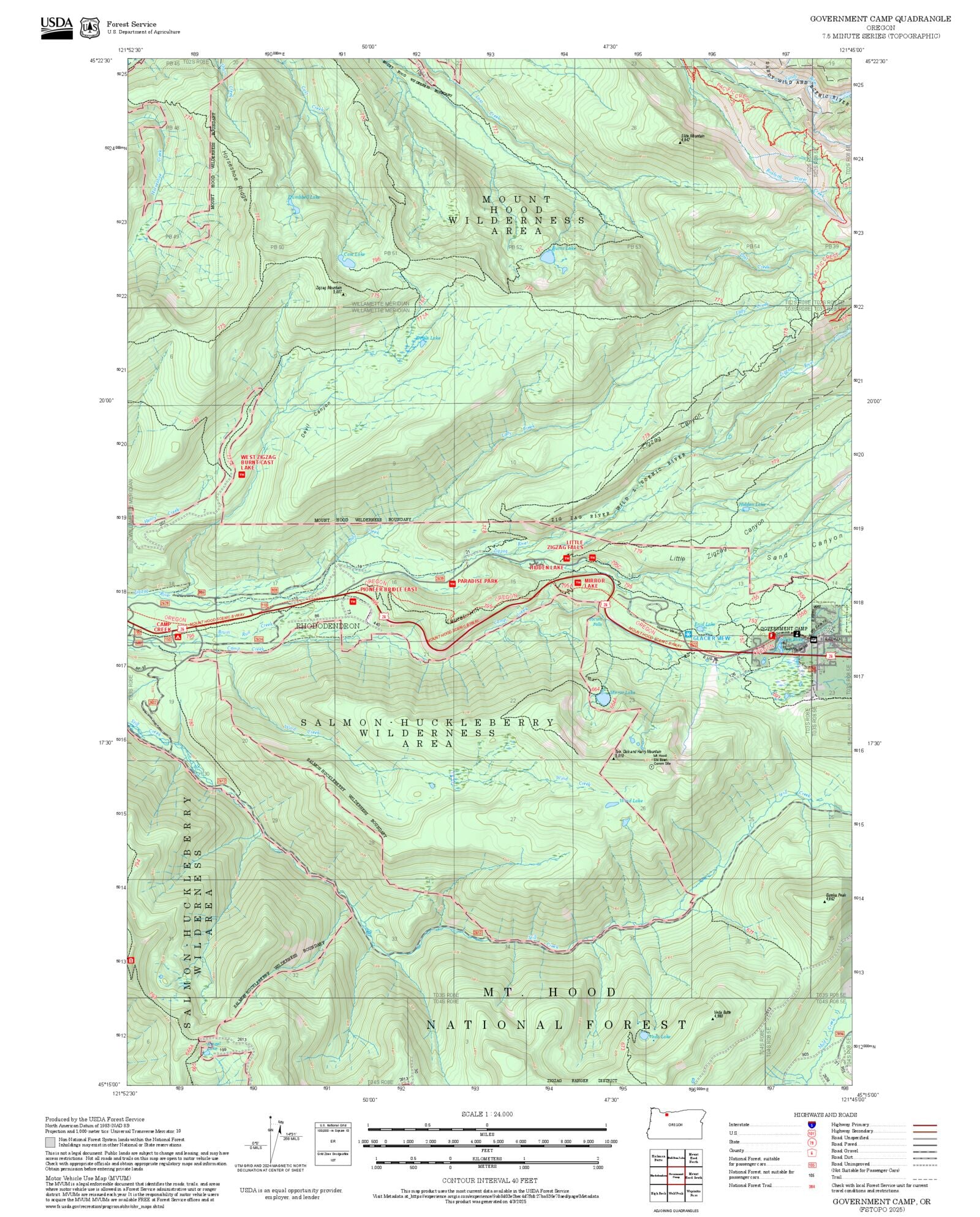 2025 Forest Service Topo Map of Government Camp Oregon – MyTopo Map Store