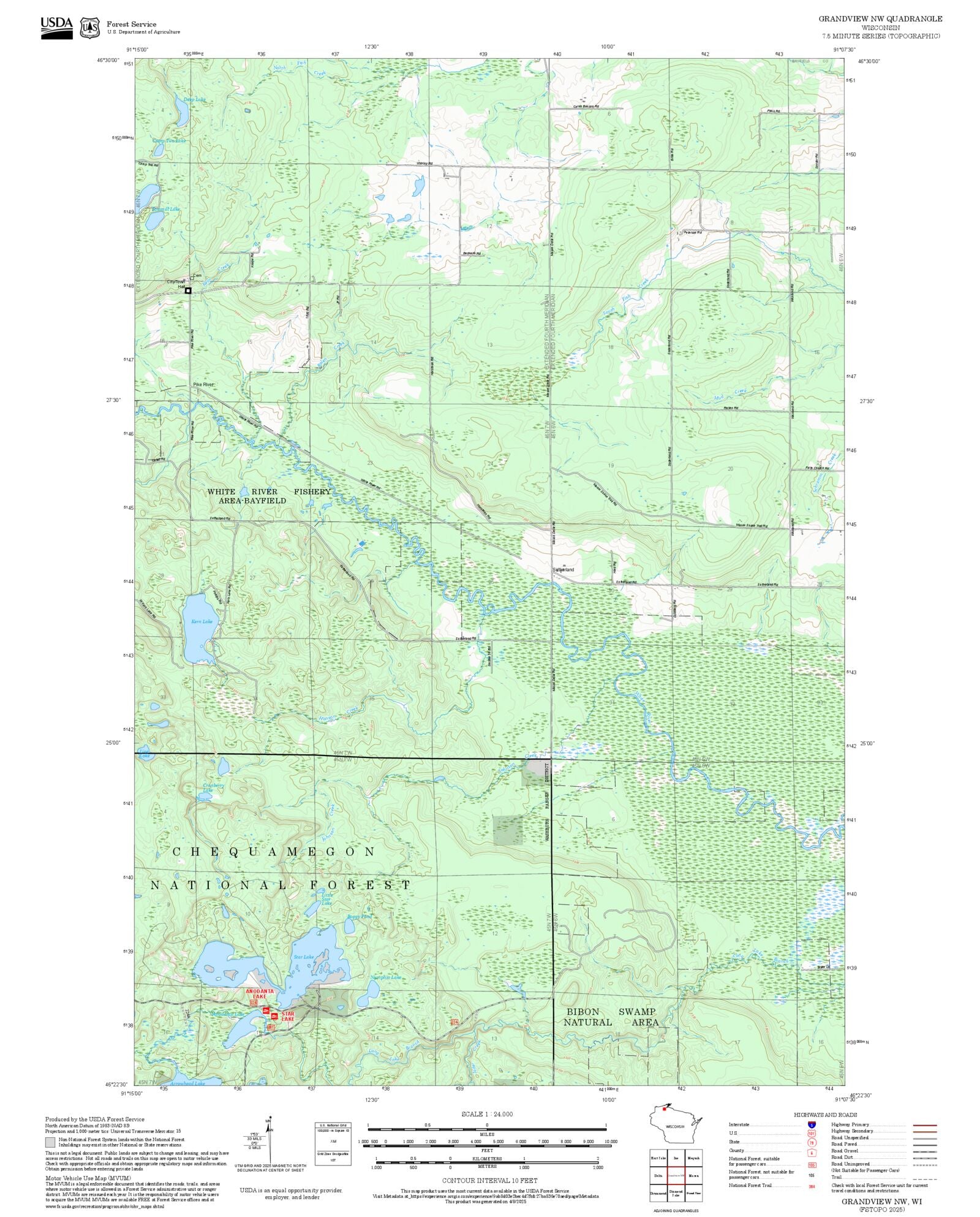 2025 Forest Service Topo Map of Grandview NW Wisconsin – MyTopo Map Store