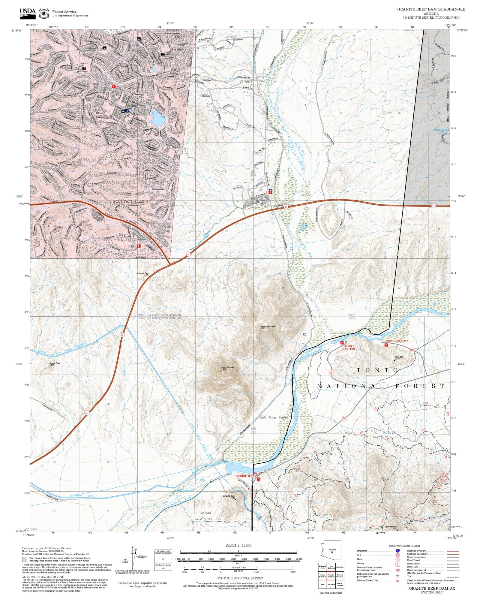2025 Forest Service Topo Map of Granite Reef Dam Arizona – MyTopo Map Store