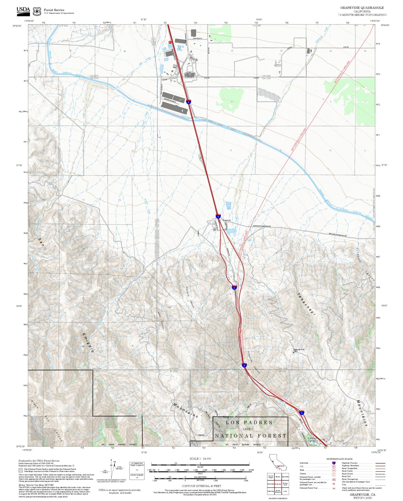 2025 Forest Service Topo Map of Grapevine California – MyTopo Map Store