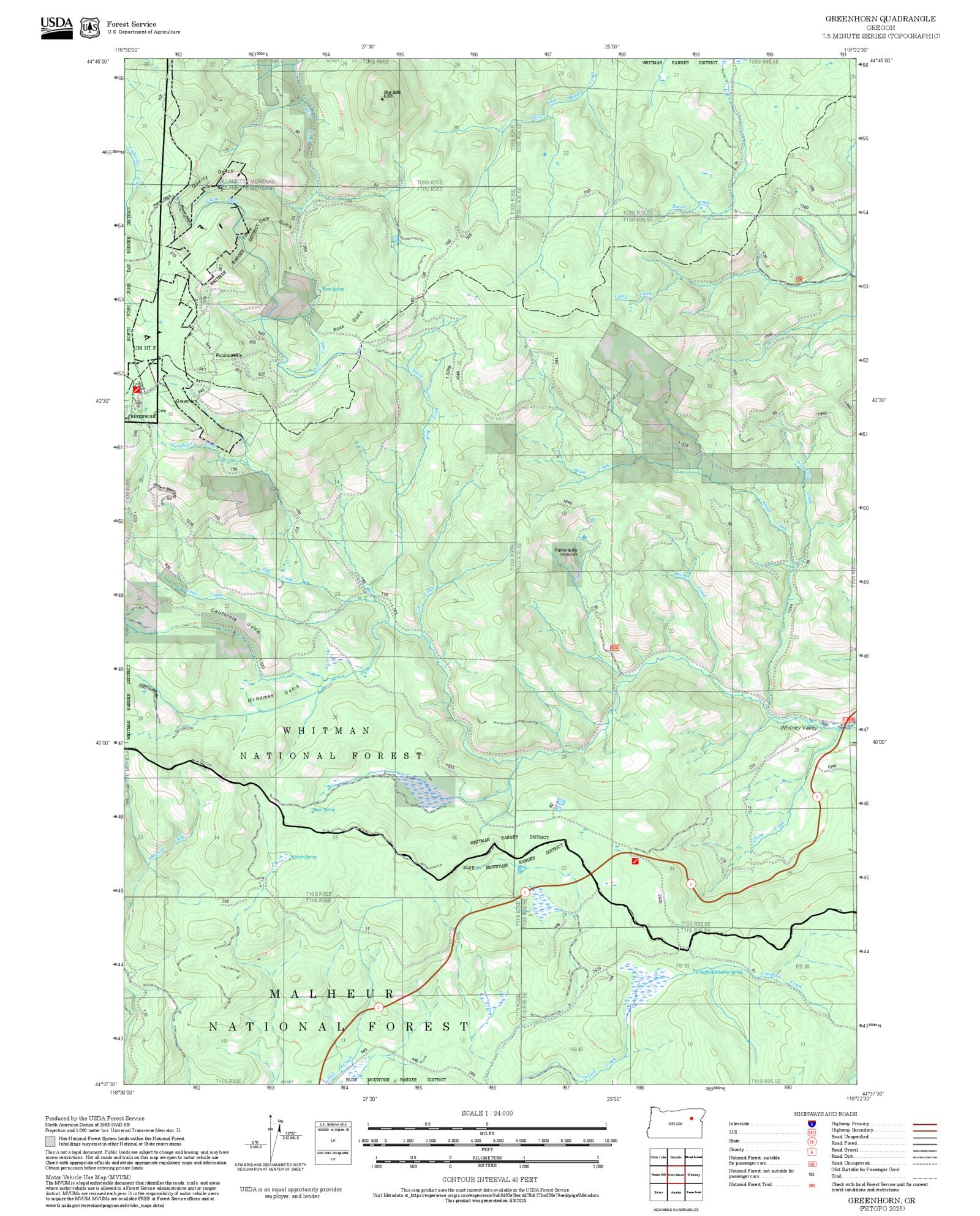 2025 Forest Service Topo Map of Greenhorn Oregon – MyTopo Map Store