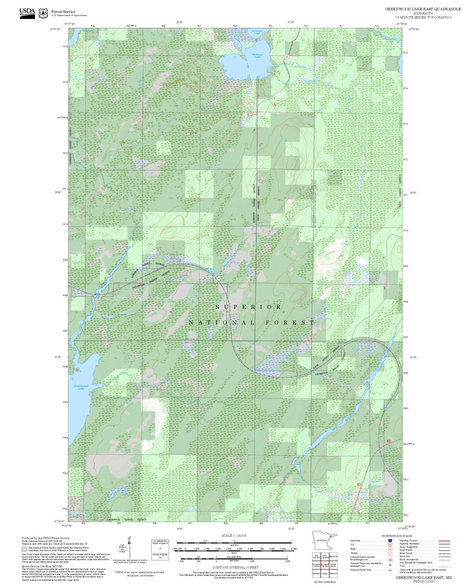 2025 Forest Service Topo Map of Greenwood Lake East Minnesota – MyTopo ...