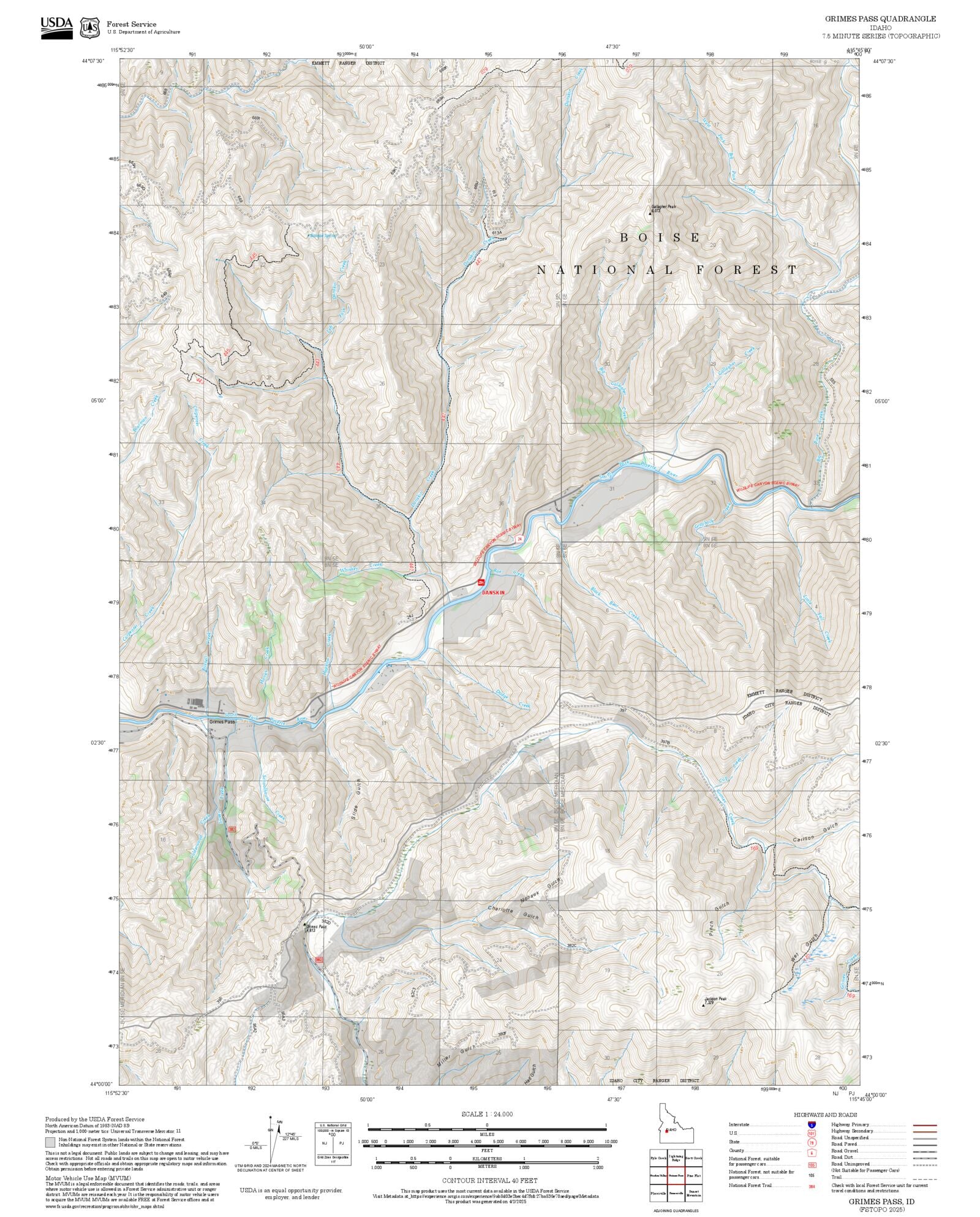 2025 Forest Service Topo Map of Grimes Pass Idaho – MyTopo Map Store