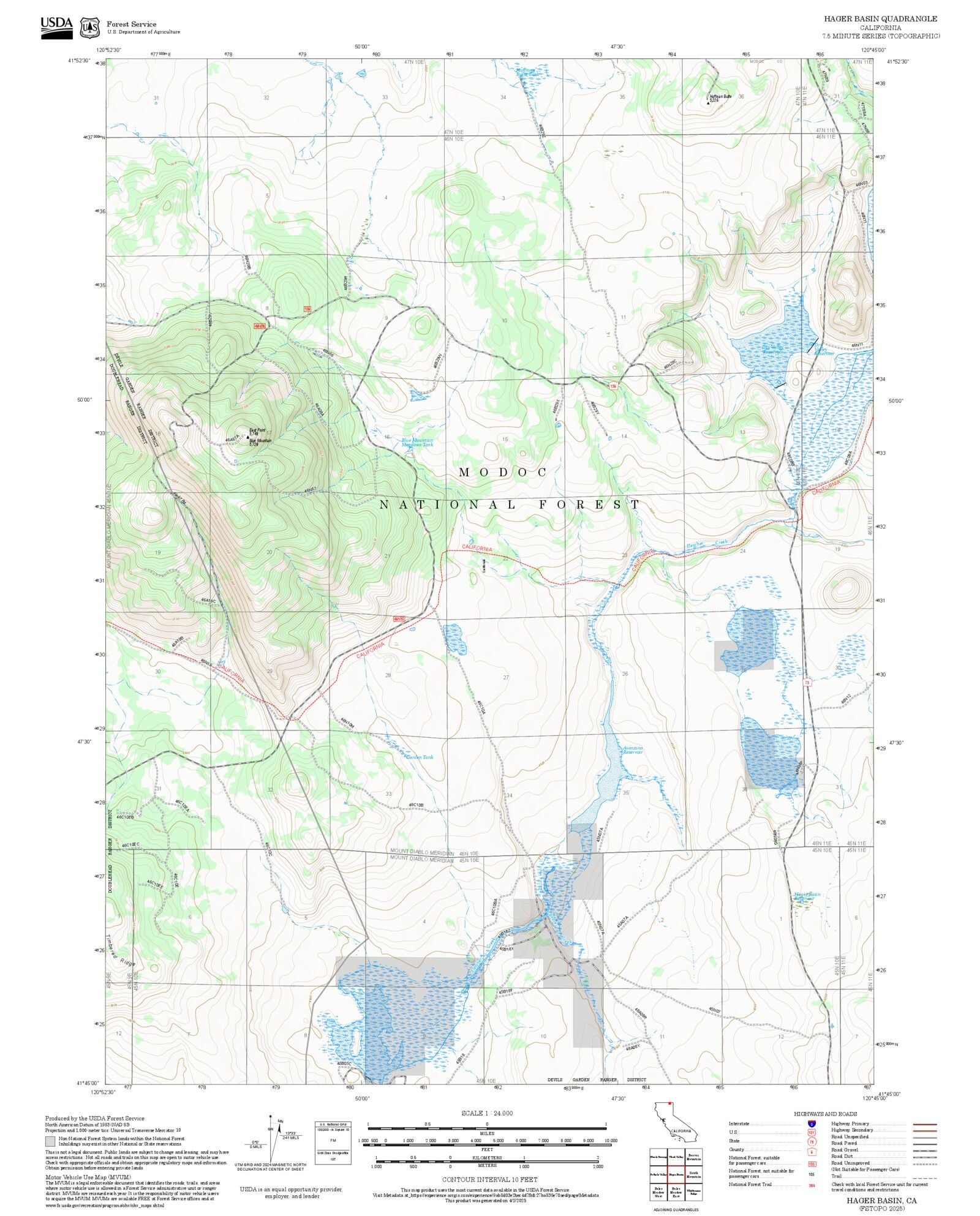 2025 Forest Service Topo Map of Hager Basin California – MyTopo Map Store