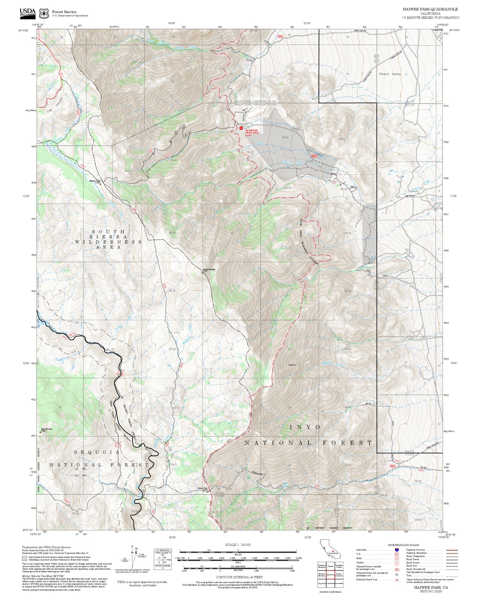 2025 Forest Service Topo Map of Haiwee Pass California – MyTopo Map Store