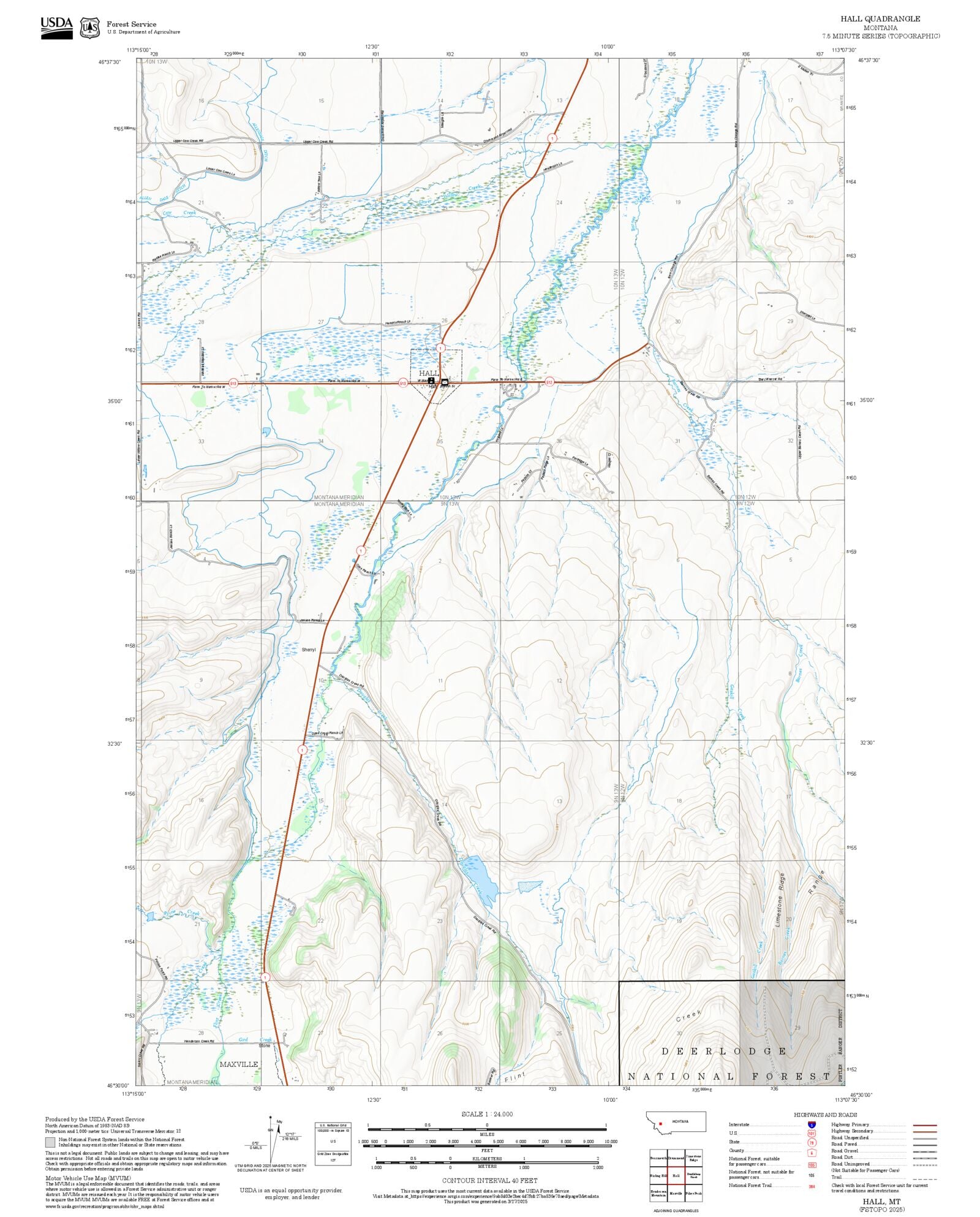 2025 Forest Service Topo Map of Hall Montana – MyTopo Map Store