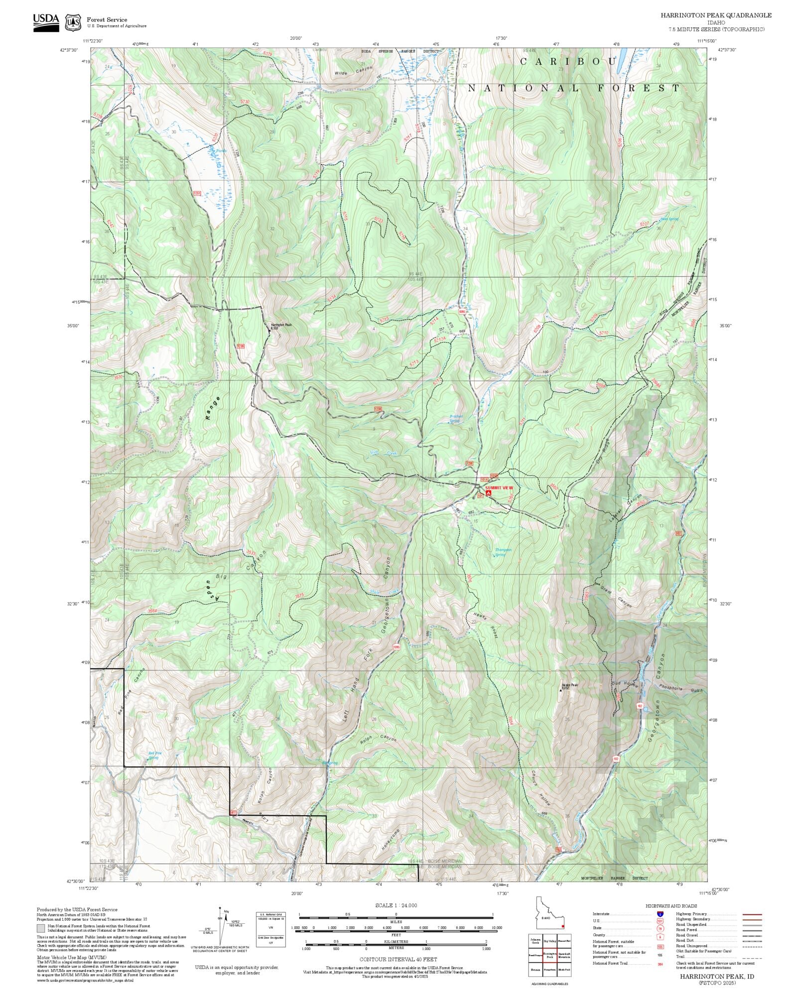 2025 Forest Service Topo Map of Harrington Peak Idaho – MyTopo Map Store