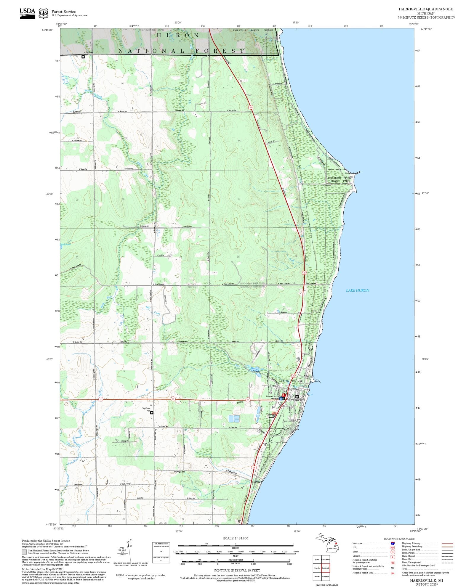 2025 Forest Service Topo Map of Harrisville Michigan – MyTopo Map Store