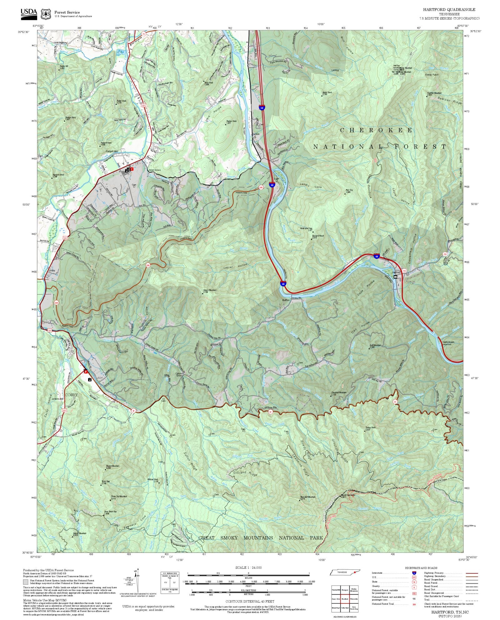 2025 Forest Service Topo Map of Hartford Tennessee – MyTopo Map Store