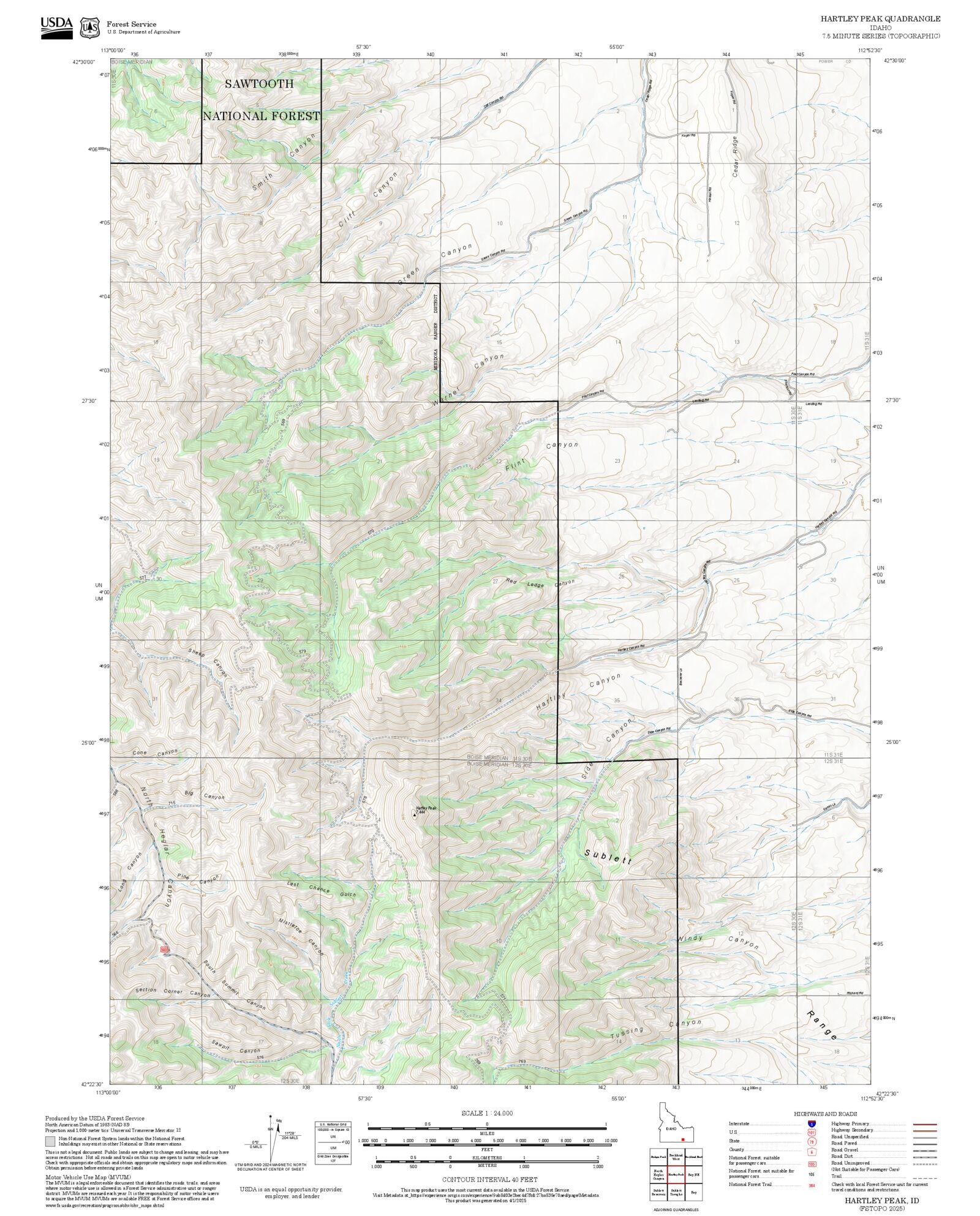 2025 Forest Service Topo Map of Hartley Peak Idaho – MyTopo Map Store