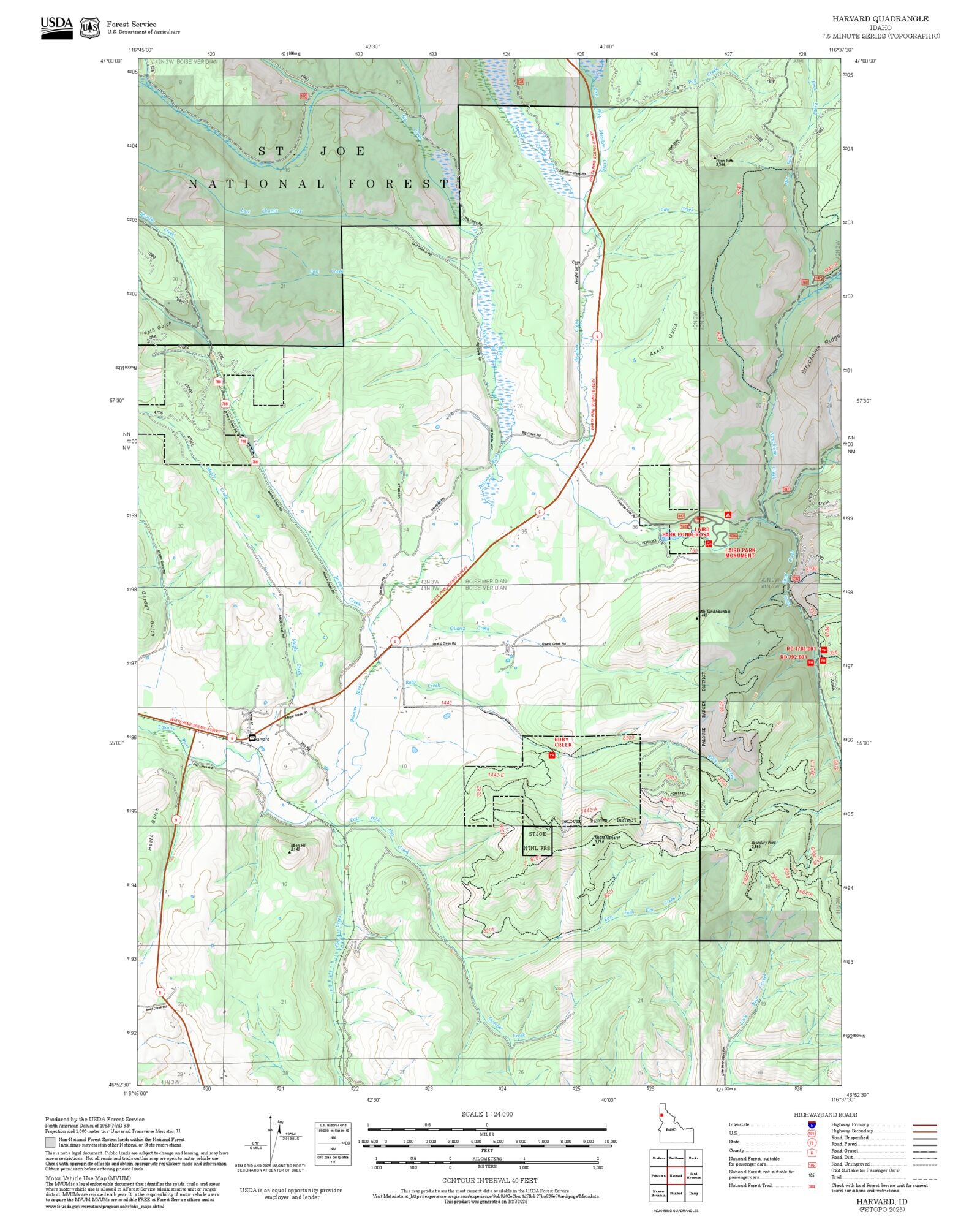 2025 Forest Service Topo Map of Harvard Idaho – MyTopo Map Store