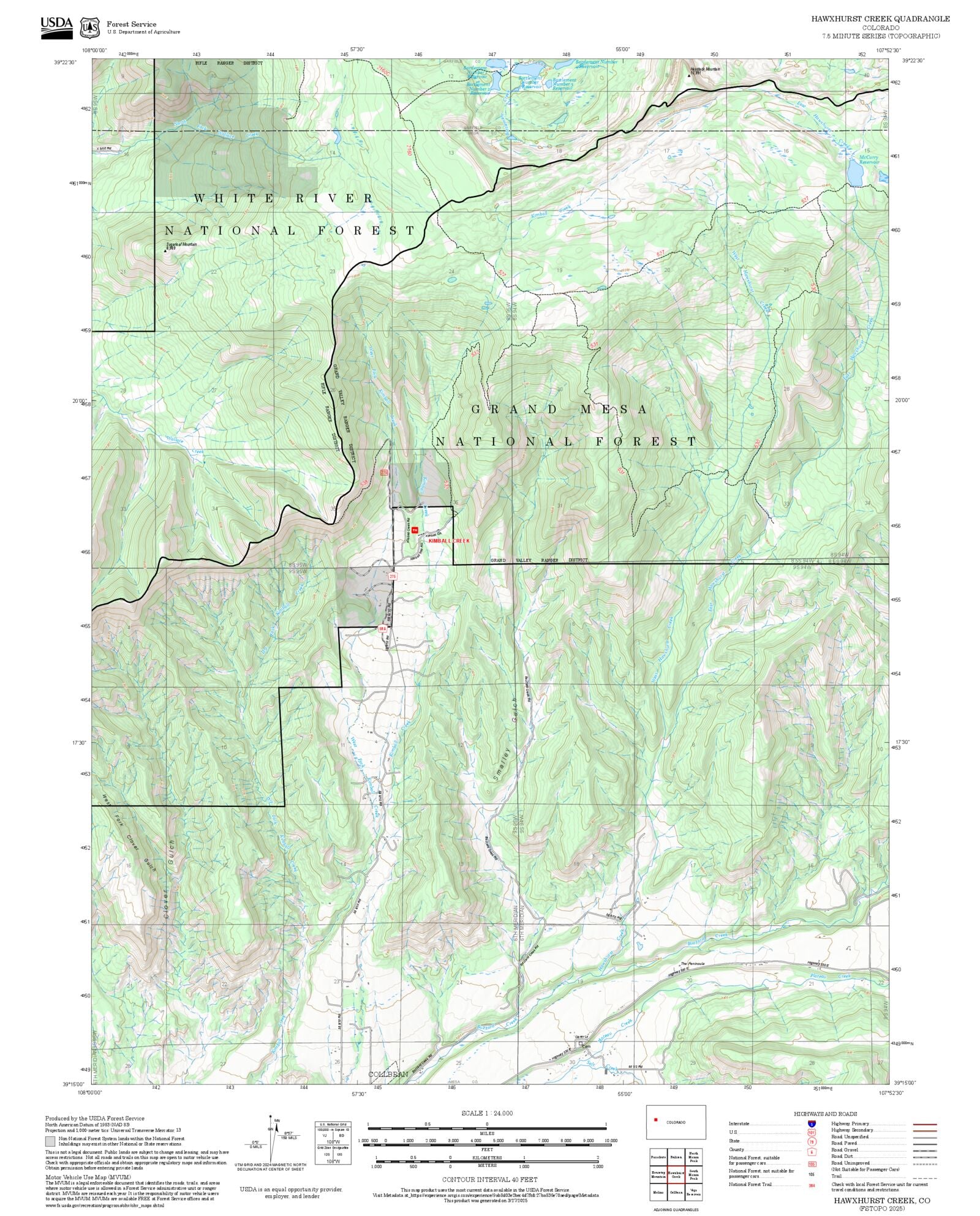 2025 Forest Service Topo Map of Hawxhurst Creek Colorado – MyTopo Map Store
