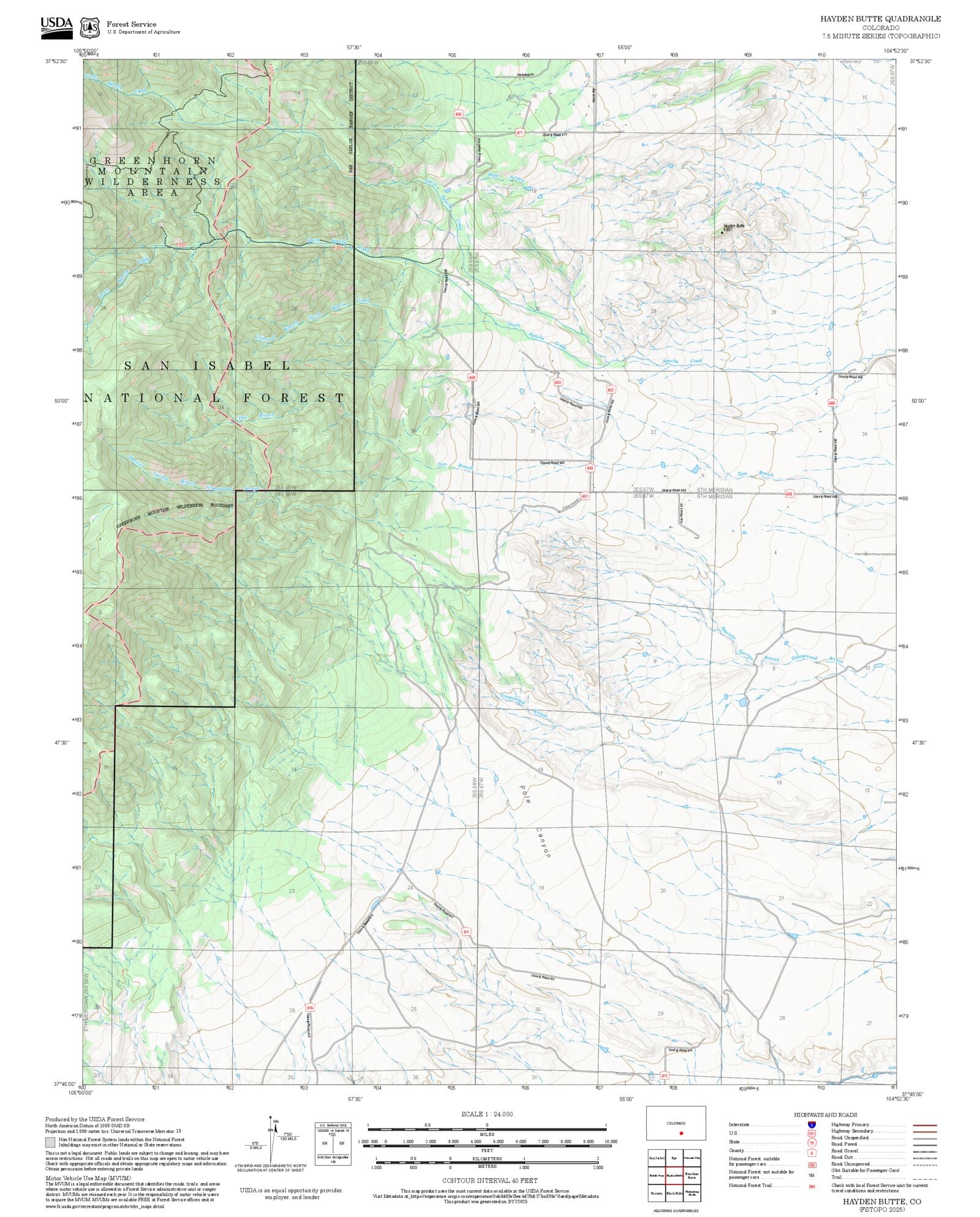 2025 Forest Service Topo Map of Hayden Butte Colorado – MyTopo Map Store