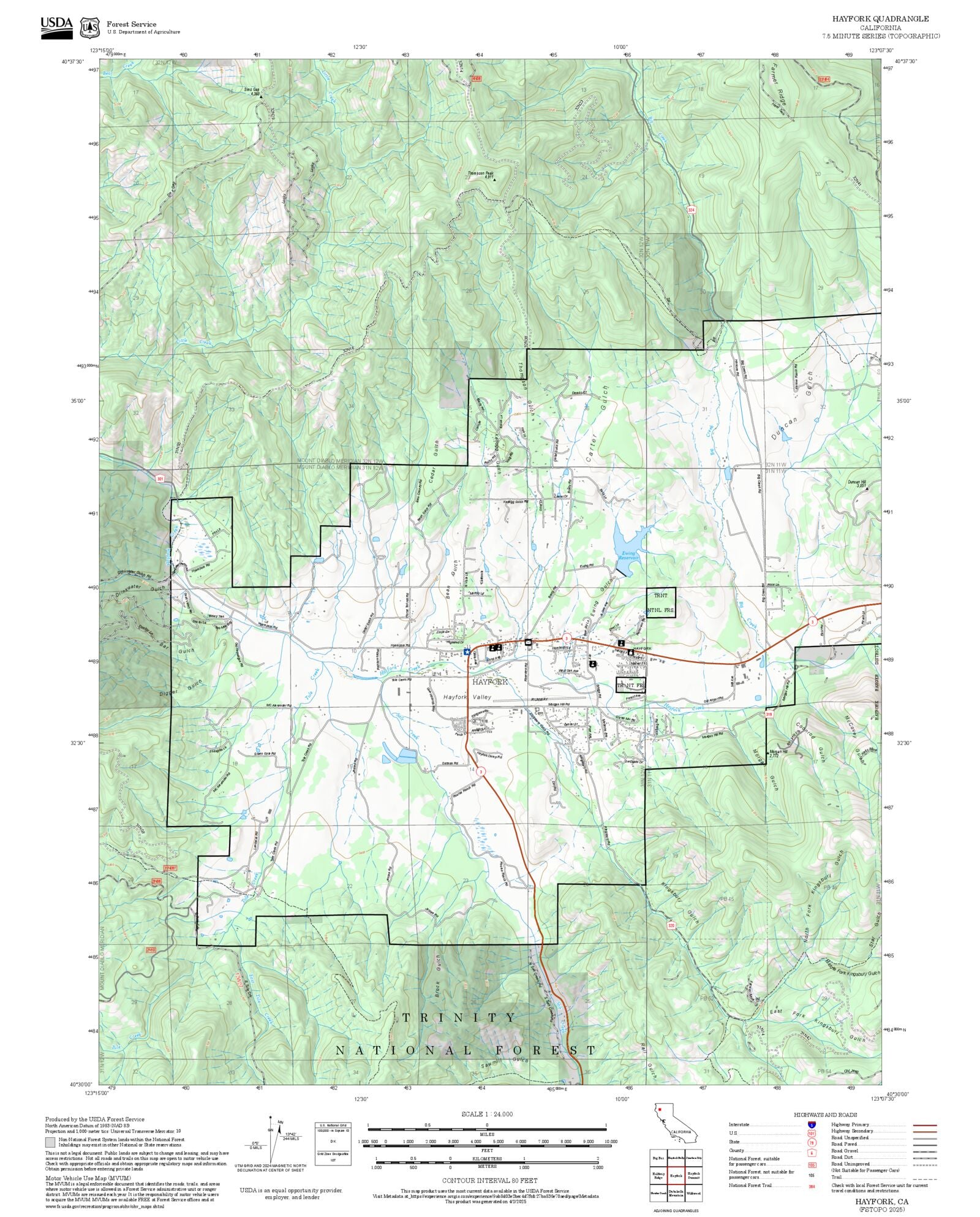2025 Forest Service Topo Map of Hayfork California – MyTopo Map Store