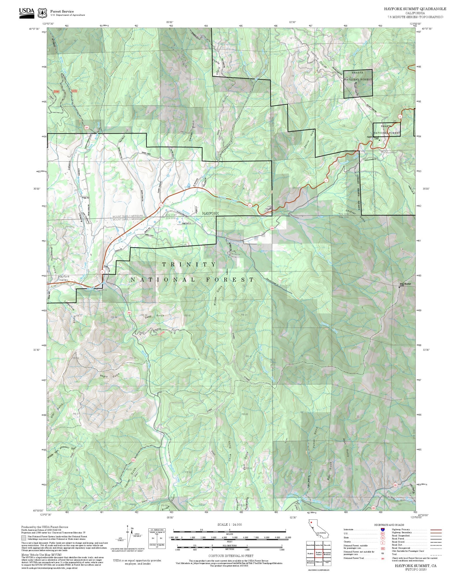 2025 Forest Service Topo Map of Hayfork Summit California – MyTopo Map ...