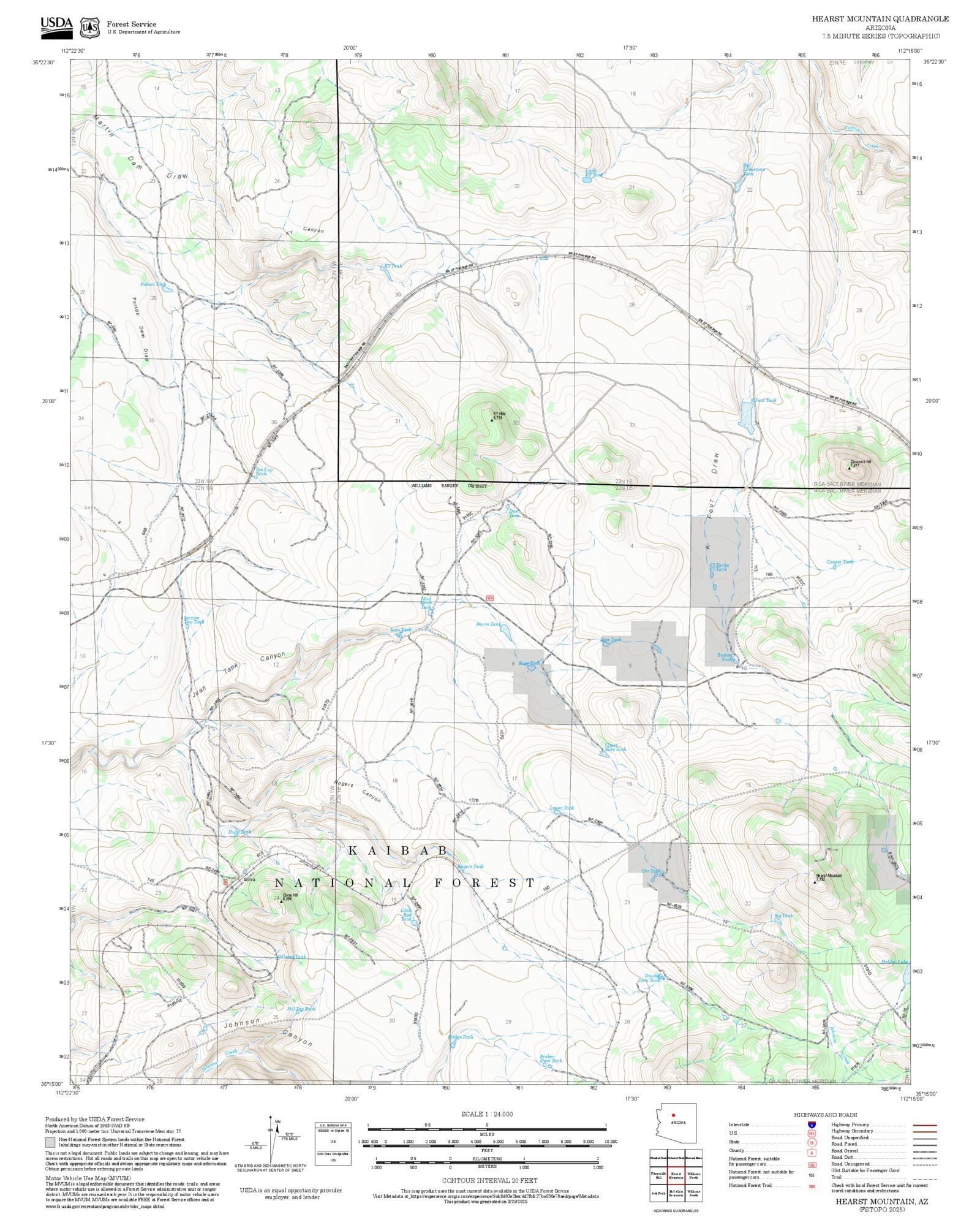 2025 Forest Service Topo Map of Hearst Mountain Arizona – MyTopo Map Store