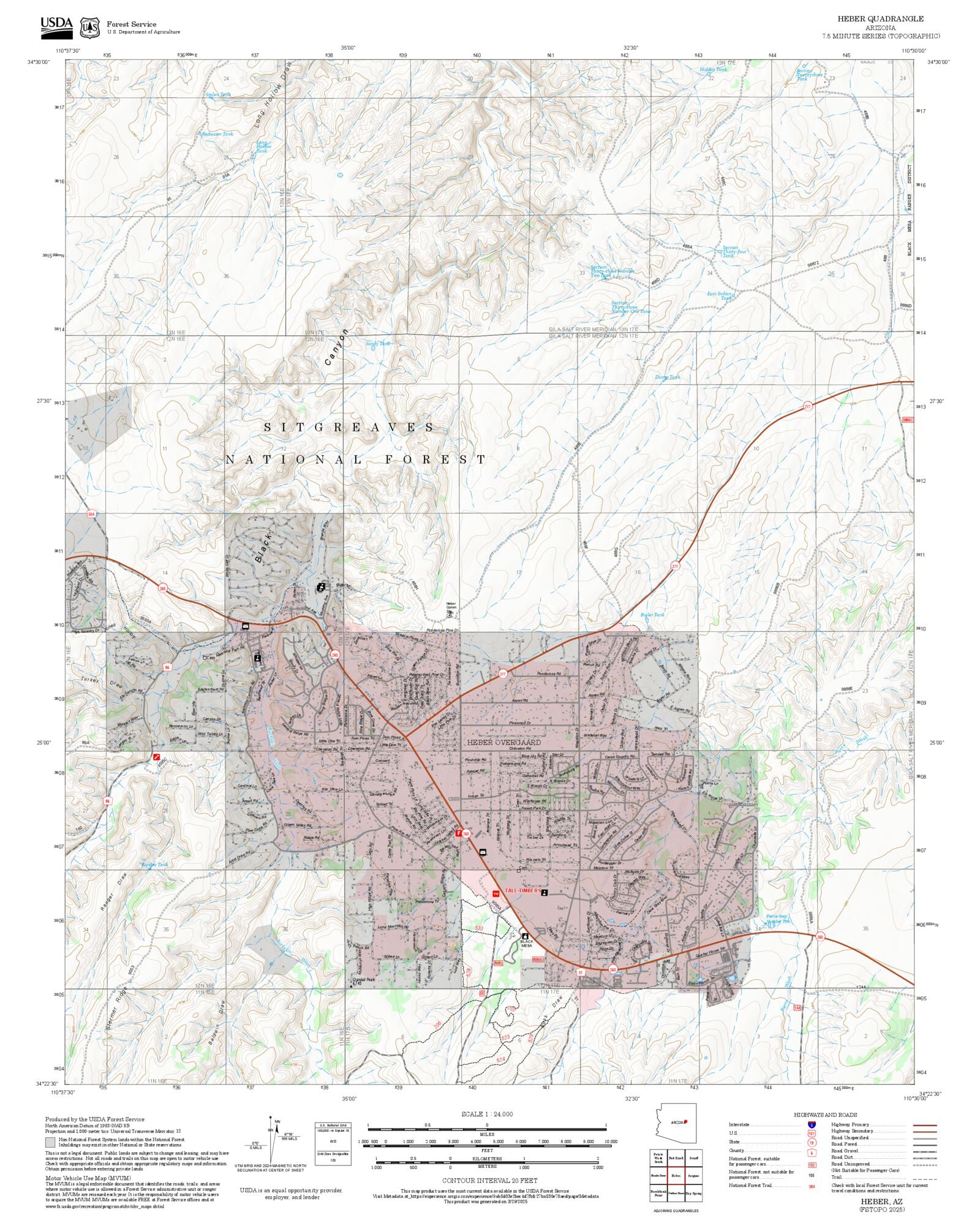 2025 Forest Service Topo Map of Heber Arizona – MyTopo Map Store