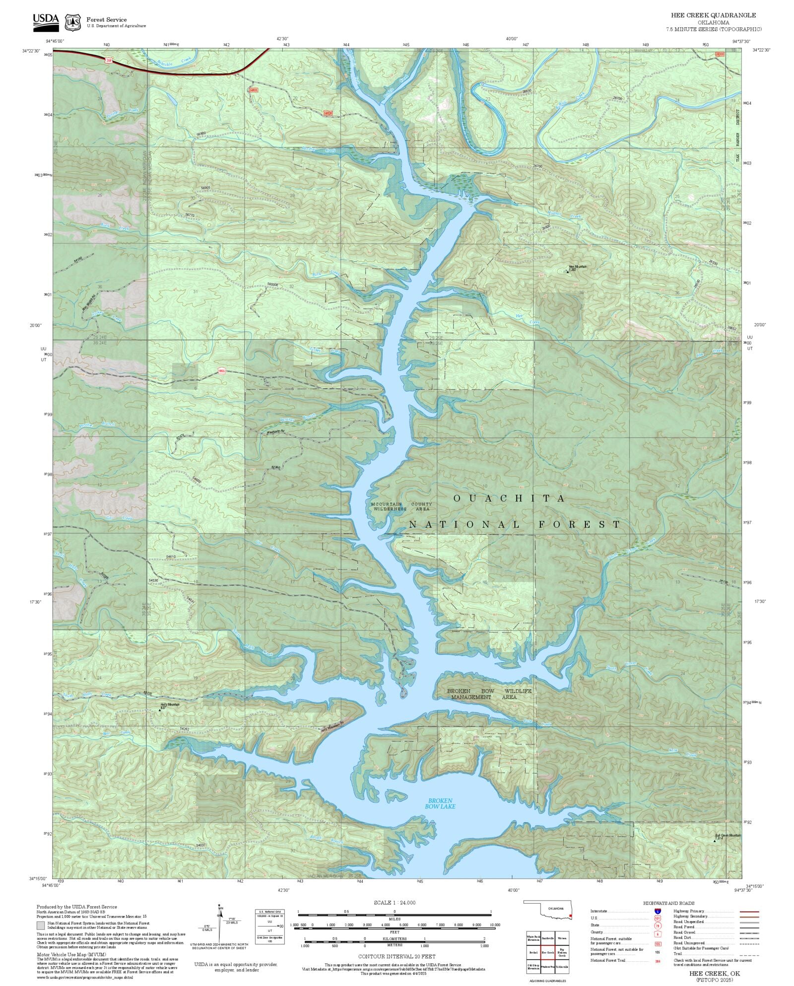 2025 Forest Service Topo Map of Hee Creek Oklahoma – MyTopo Map Store