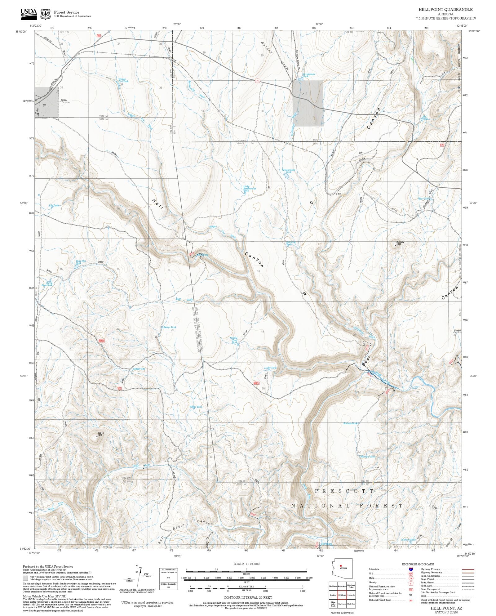 2025 Forest Service Topo Map of Hell Point Arizona – MyTopo Map Store