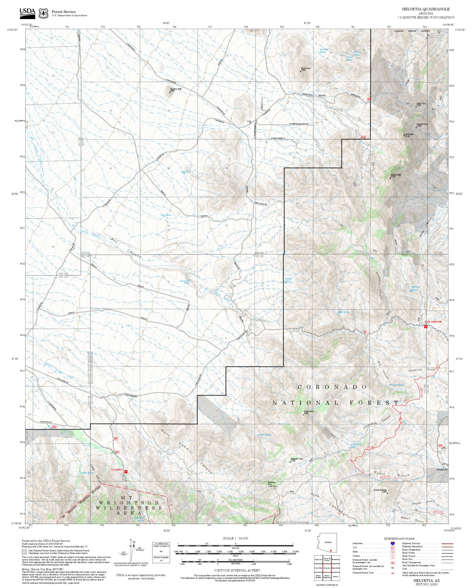 2025 Forest Service Topo Map of Helvetia Arizona – MyTopo Map Store