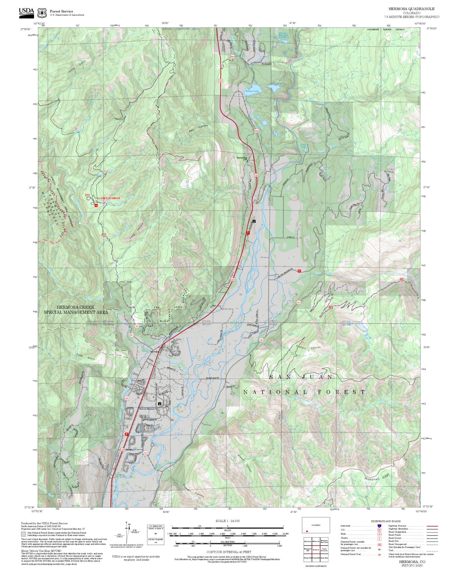 2025 Forest Service Topo Map of Hermosa Colorado – MyTopo Map Store