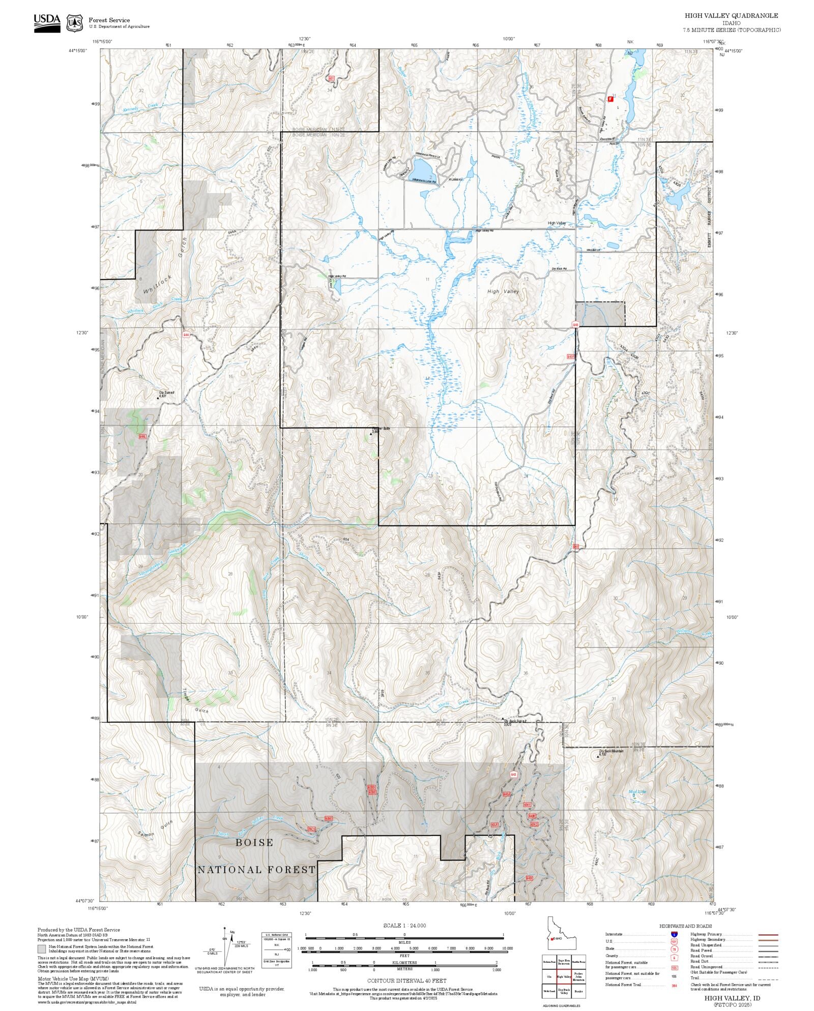 2025 Forest Service Topo Map of High Valley Idaho – MyTopo Map Store