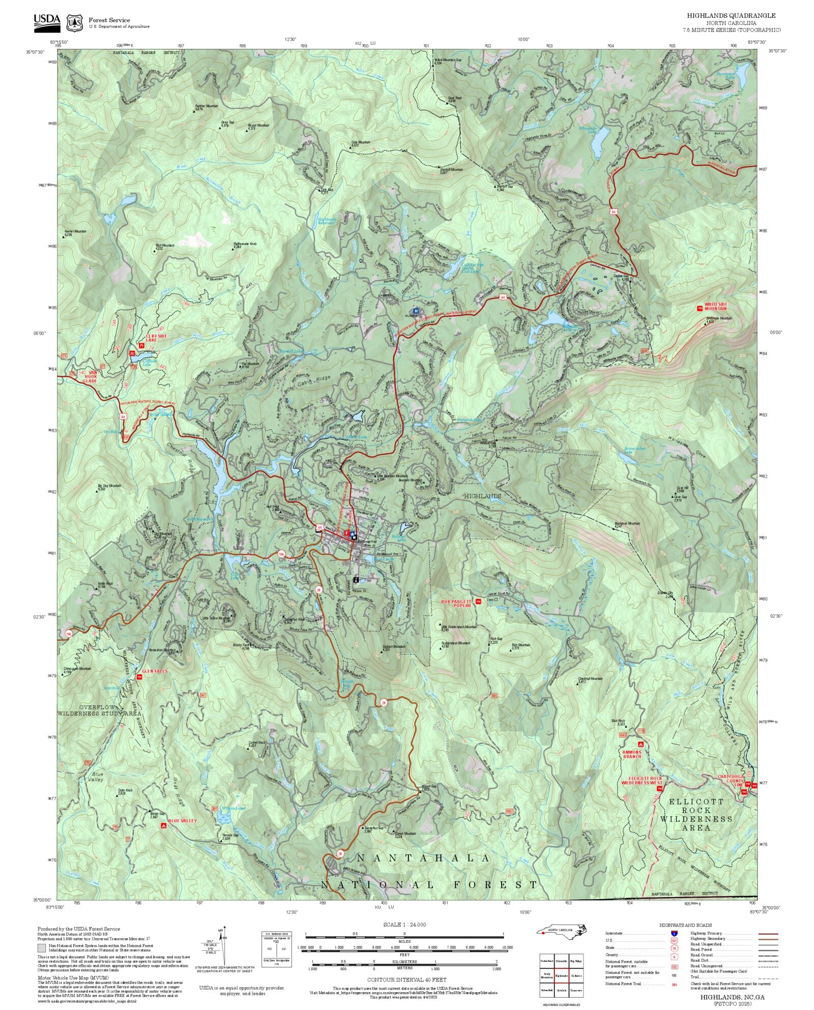 2025 Forest Service Topo Map of Highlands North Carolina – MyTopo Map Store