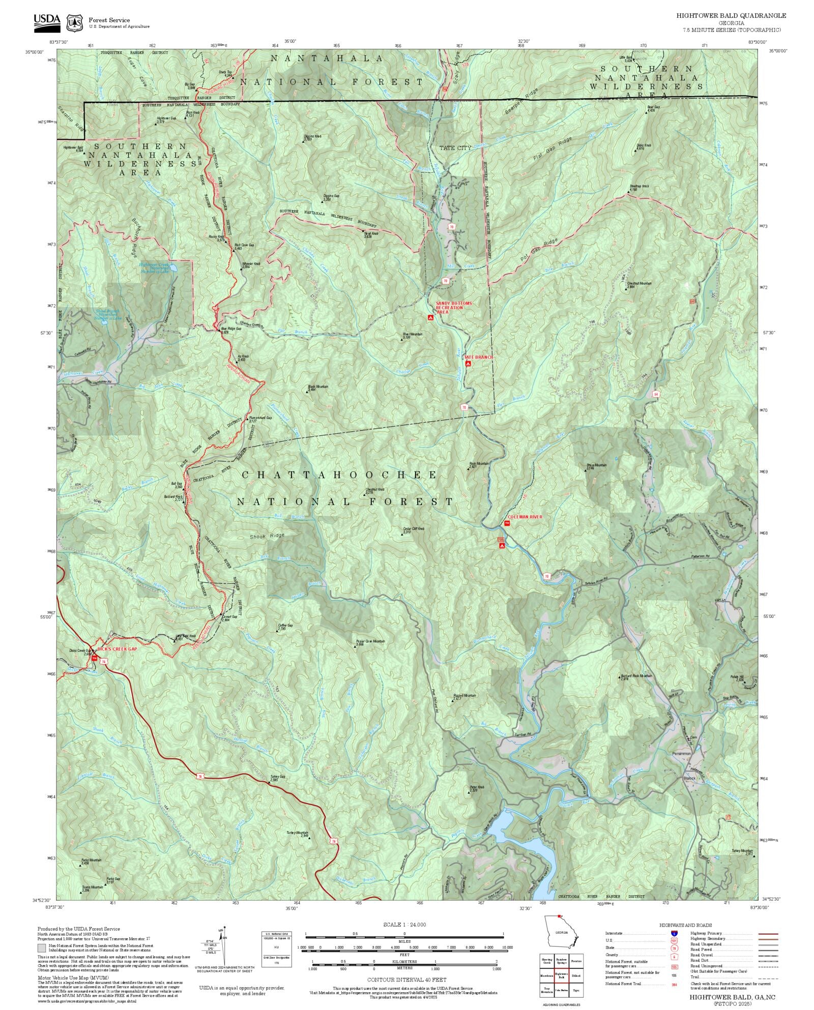 2025 Forest Service Topo Map of Hightower Bald Georgia – MyTopo Map Store