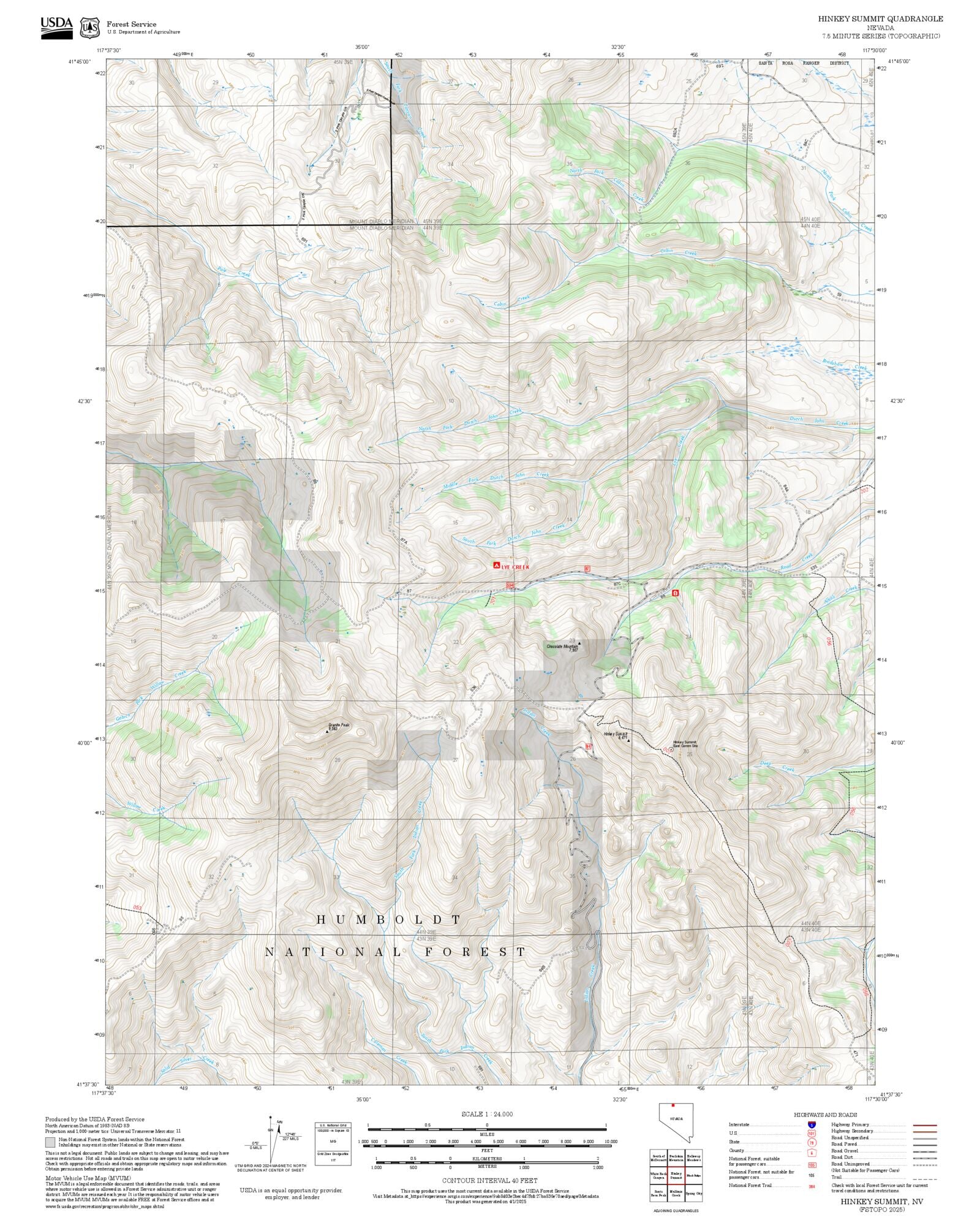 2025 Forest Service Topo Map of Hinkey Summit Nevada – MyTopo Map Store
