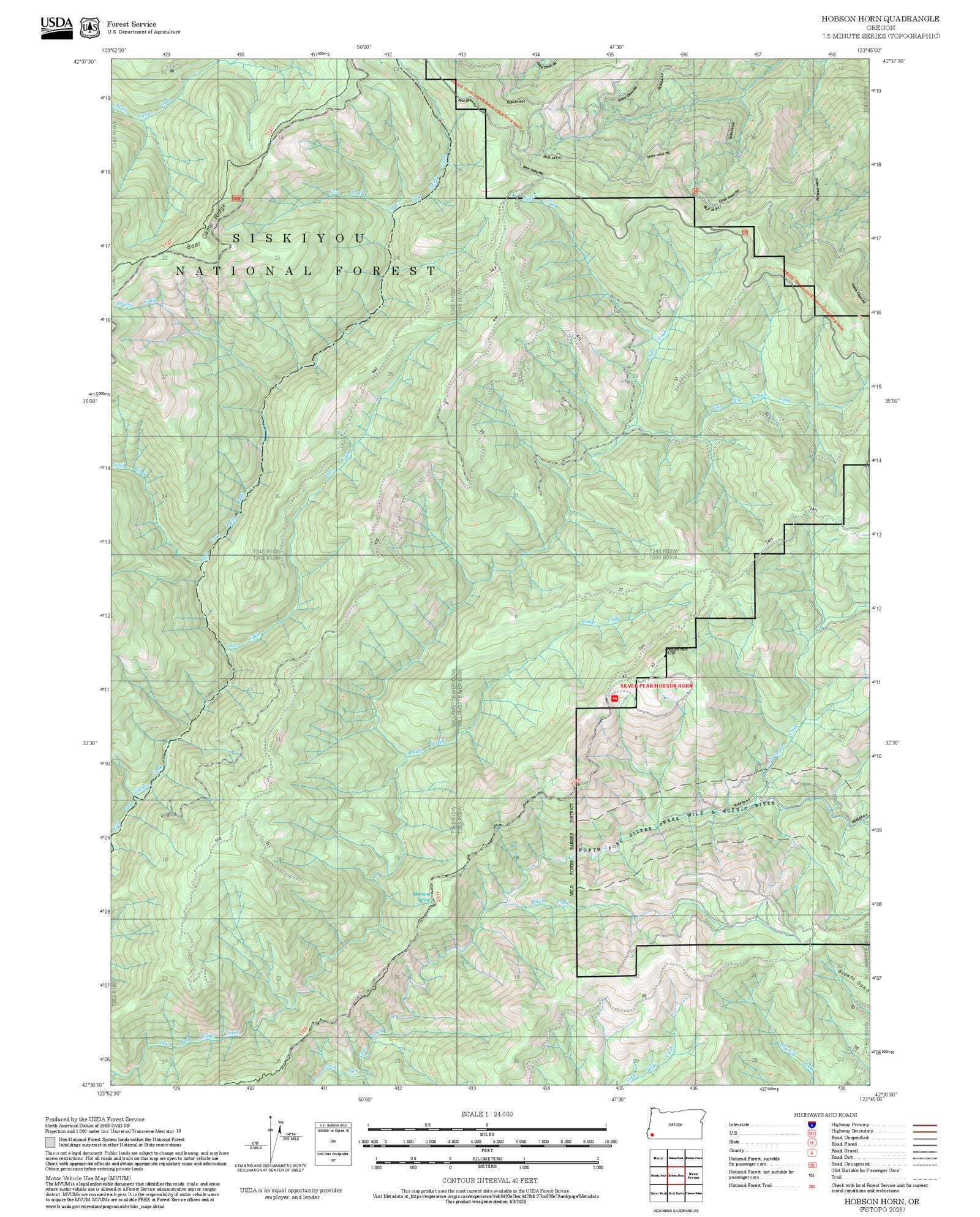 2025 Forest Service Topo Map of Hobson Horn Oregon – MyTopo Map Store