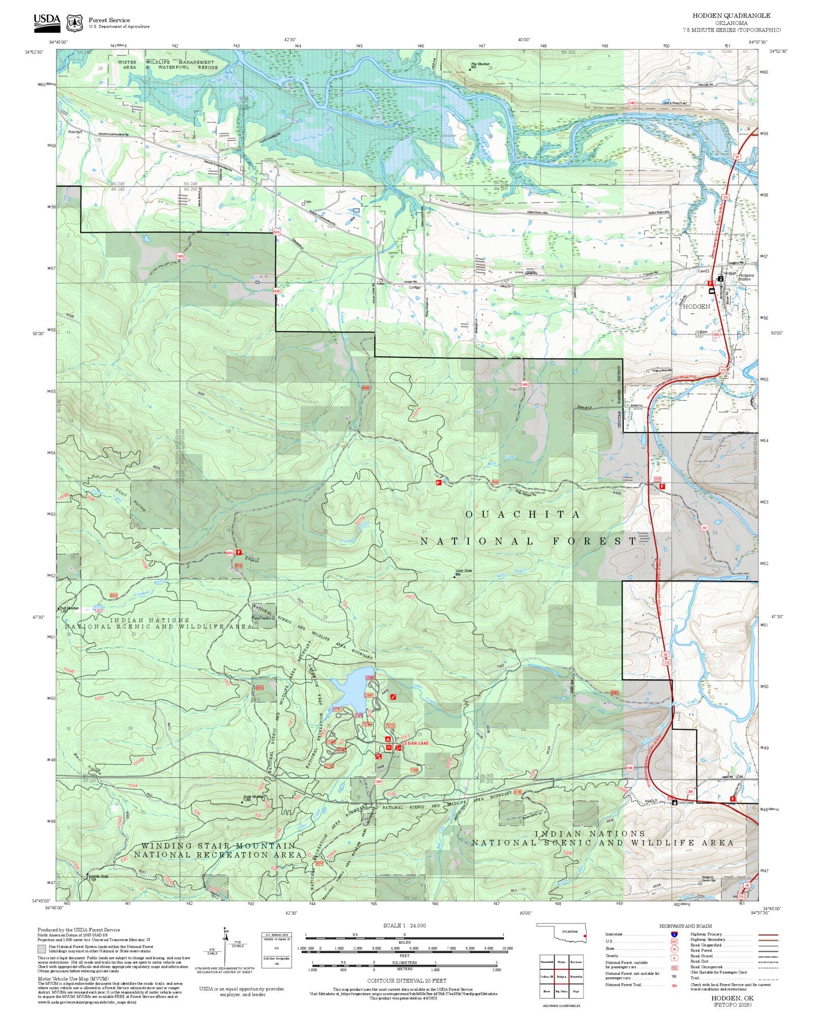 2025 Forest Service Topo Map of Hodgen Oklahoma – MyTopo Map Store