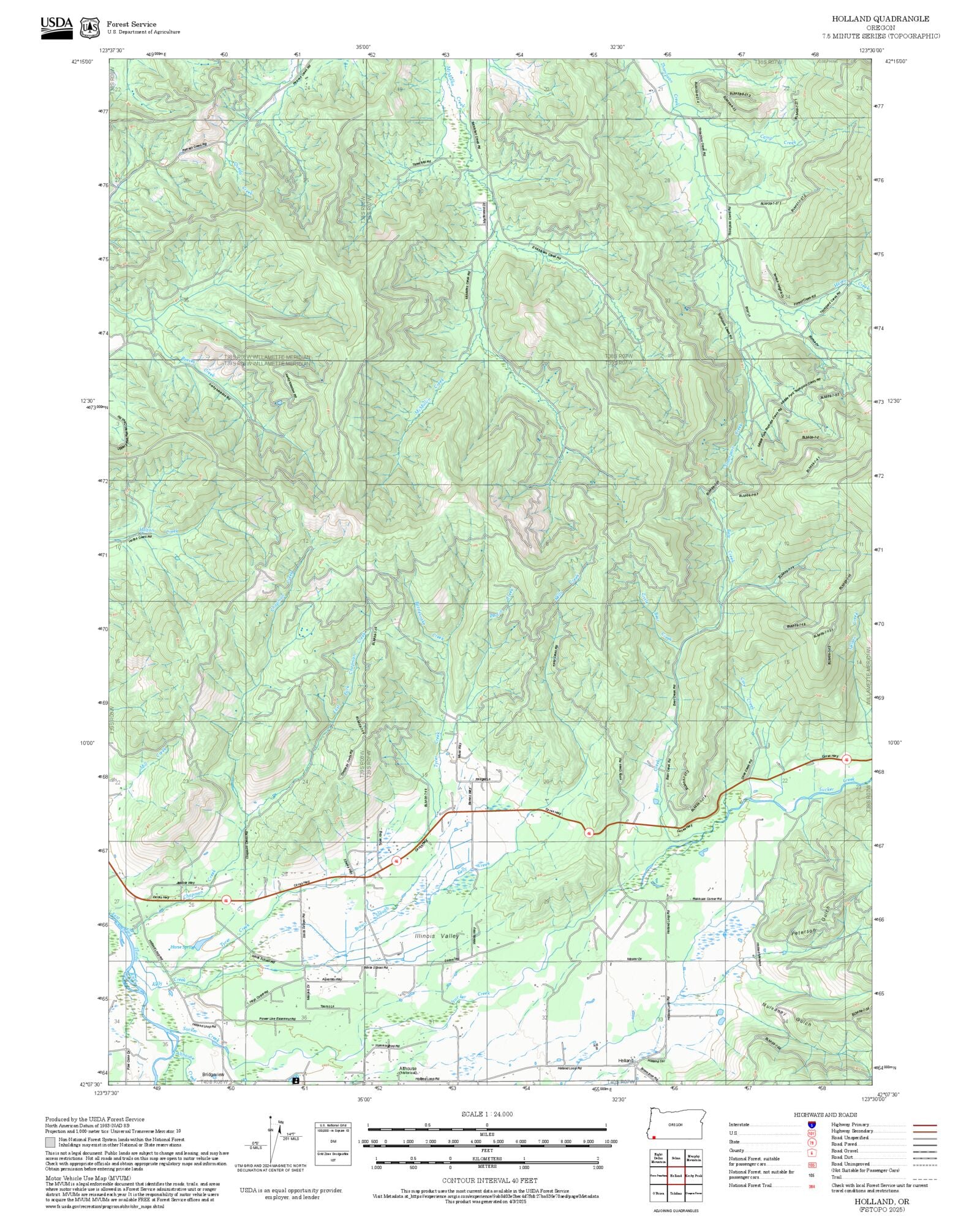 2025 Forest Service Topo Map of Holland Oregon – MyTopo Map Store