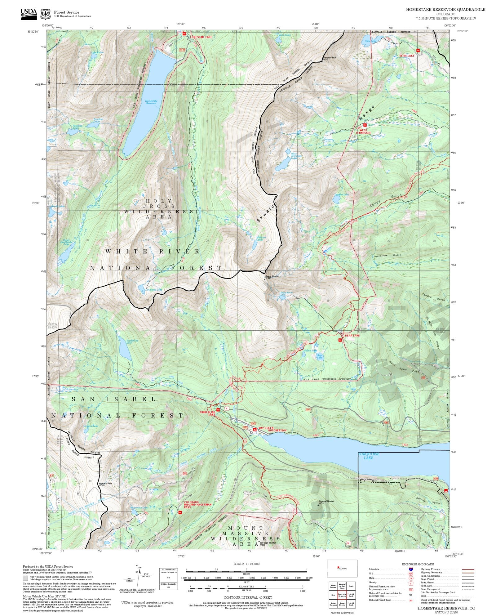 2025 Forest Service Topo Map of Homestake Reservoir Colorado – MyTopo ...