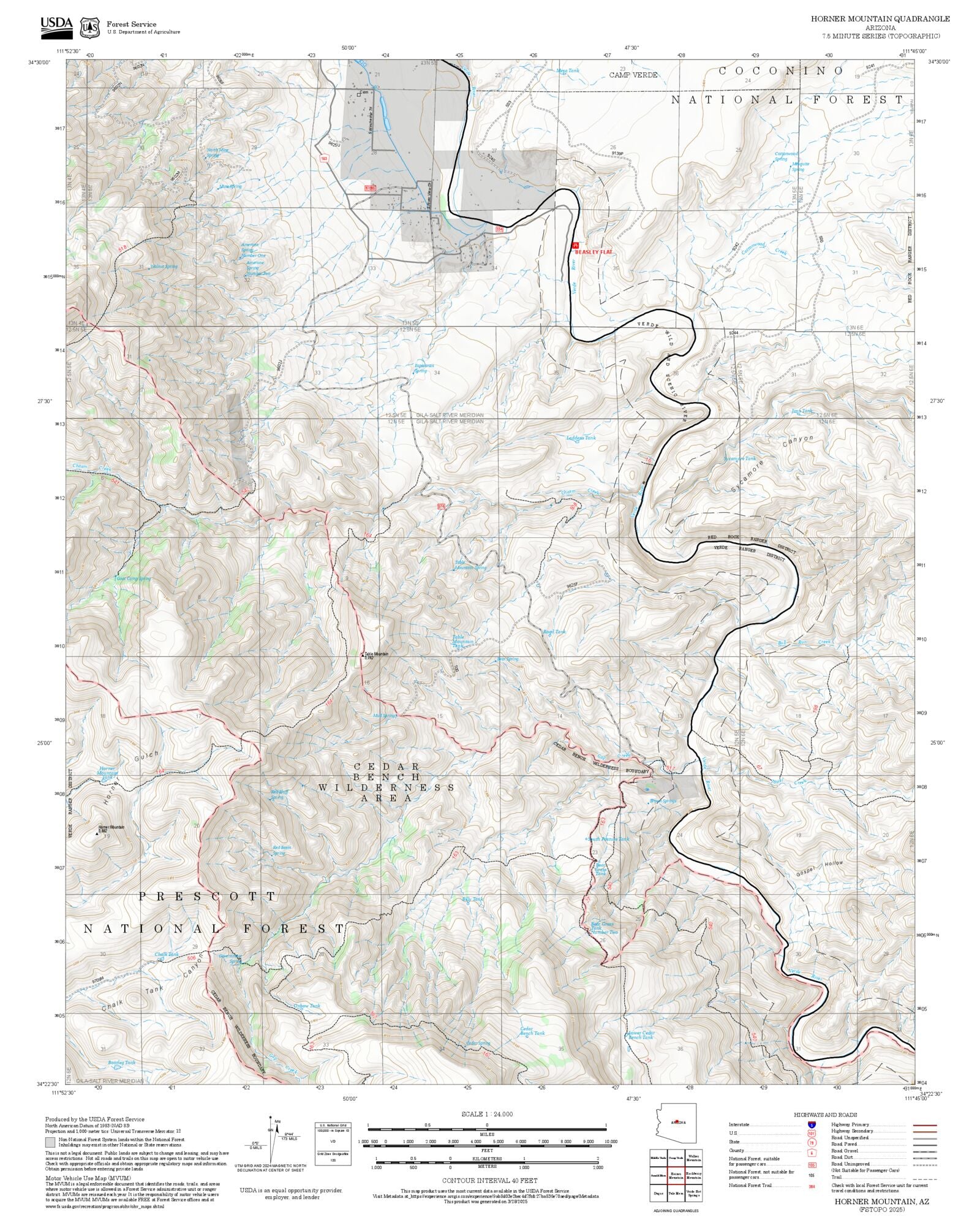 2025 Forest Service Topo Map of Horner Mountain Arizona – MyTopo Map Store