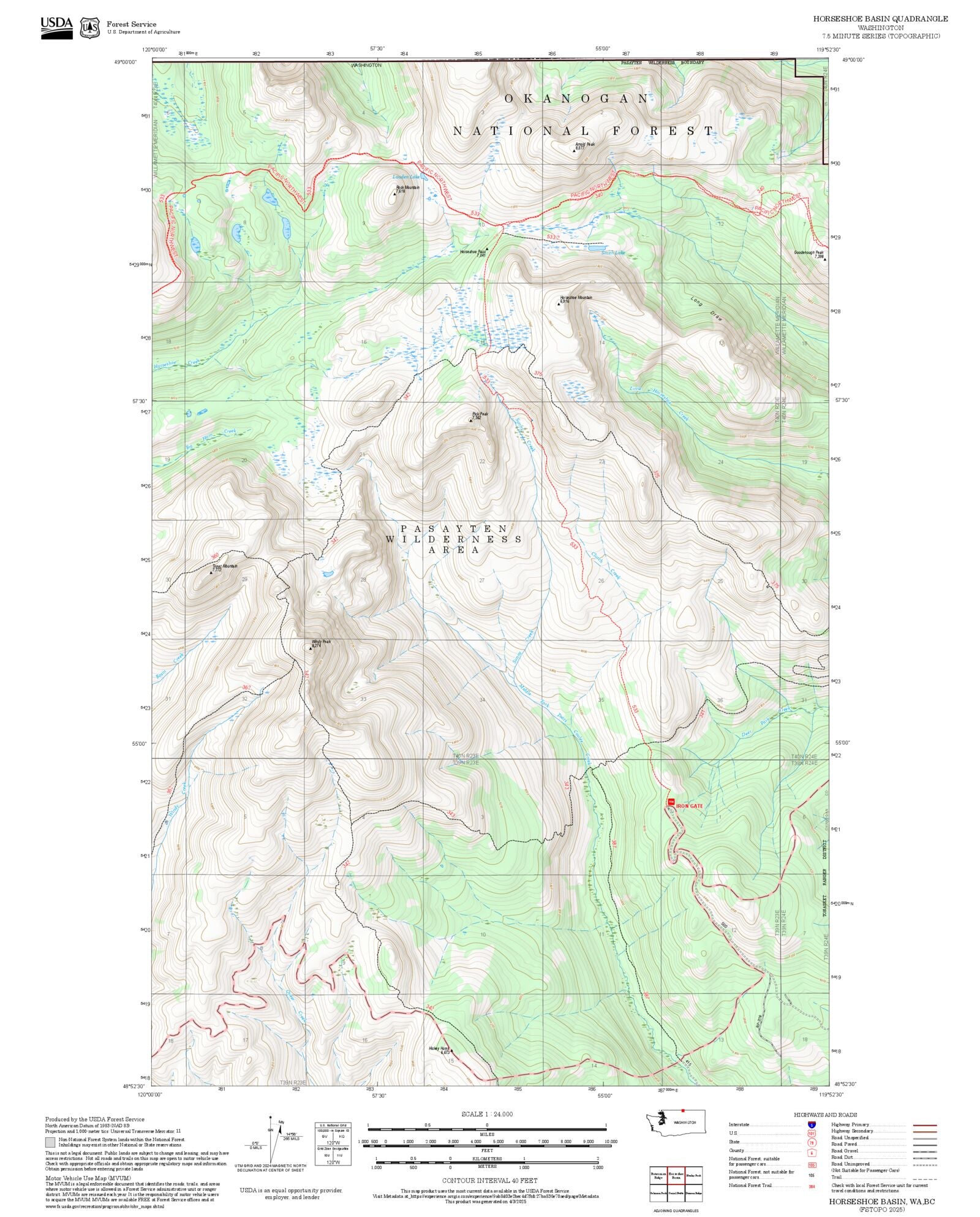 2025 Forest Service Topo Map of Horseshoe Basin Washington – MyTopo Map ...