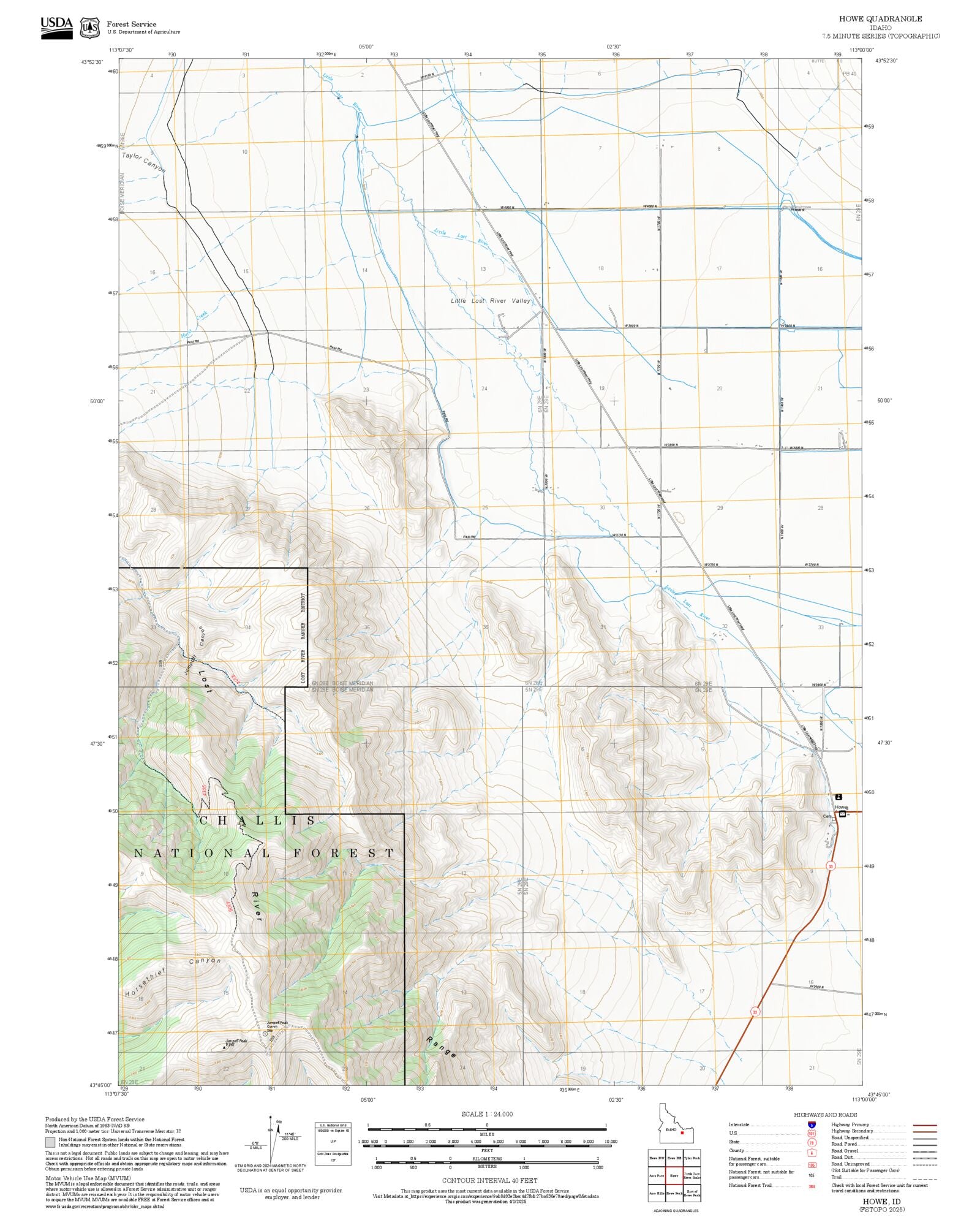 2025 Forest Service Topo Map of Howe Idaho – MyTopo Map Store