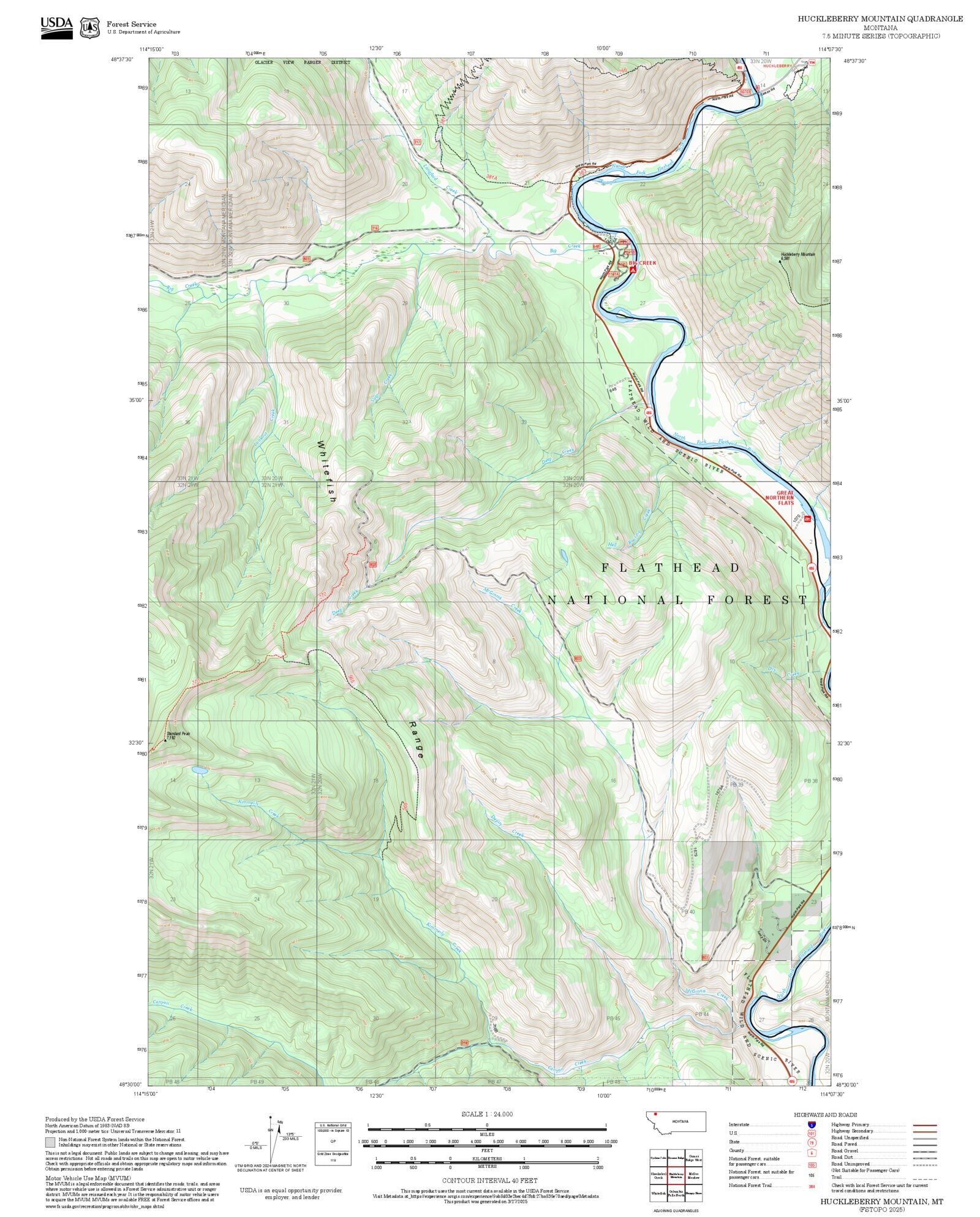2025 Forest Service Topo Map of Huckleberry Mountain Montana – MyTopo ...