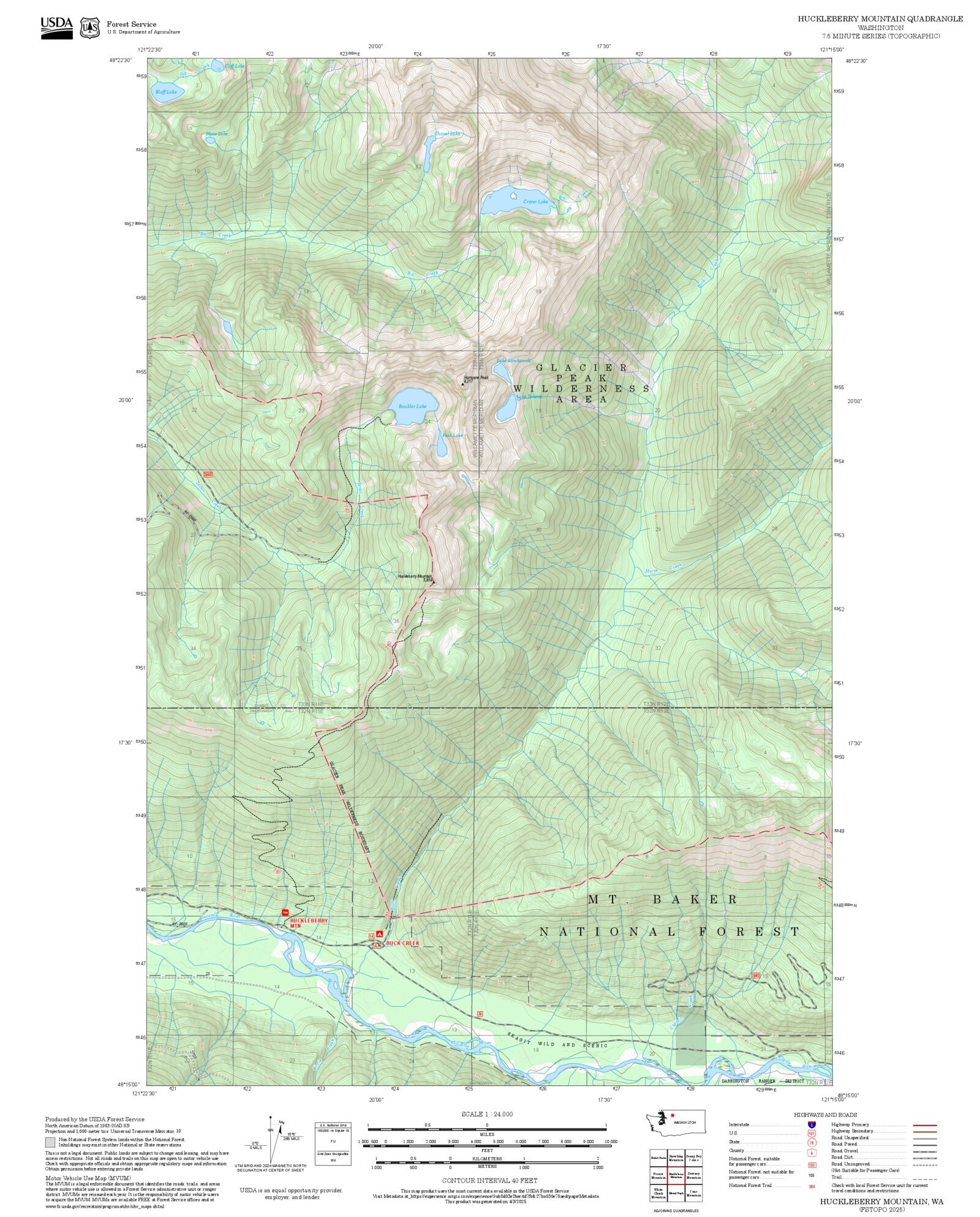 2025 Forest Service Topo Map of Huckleberry Mountain Washington ...
